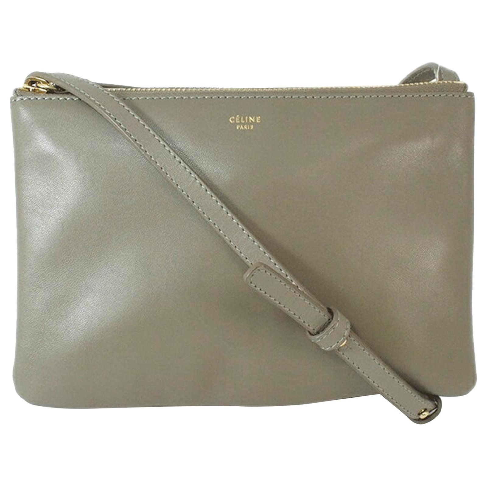 Céline Celine Gray Trio Grey Leather Pony-style calfskin ref.630042 ...