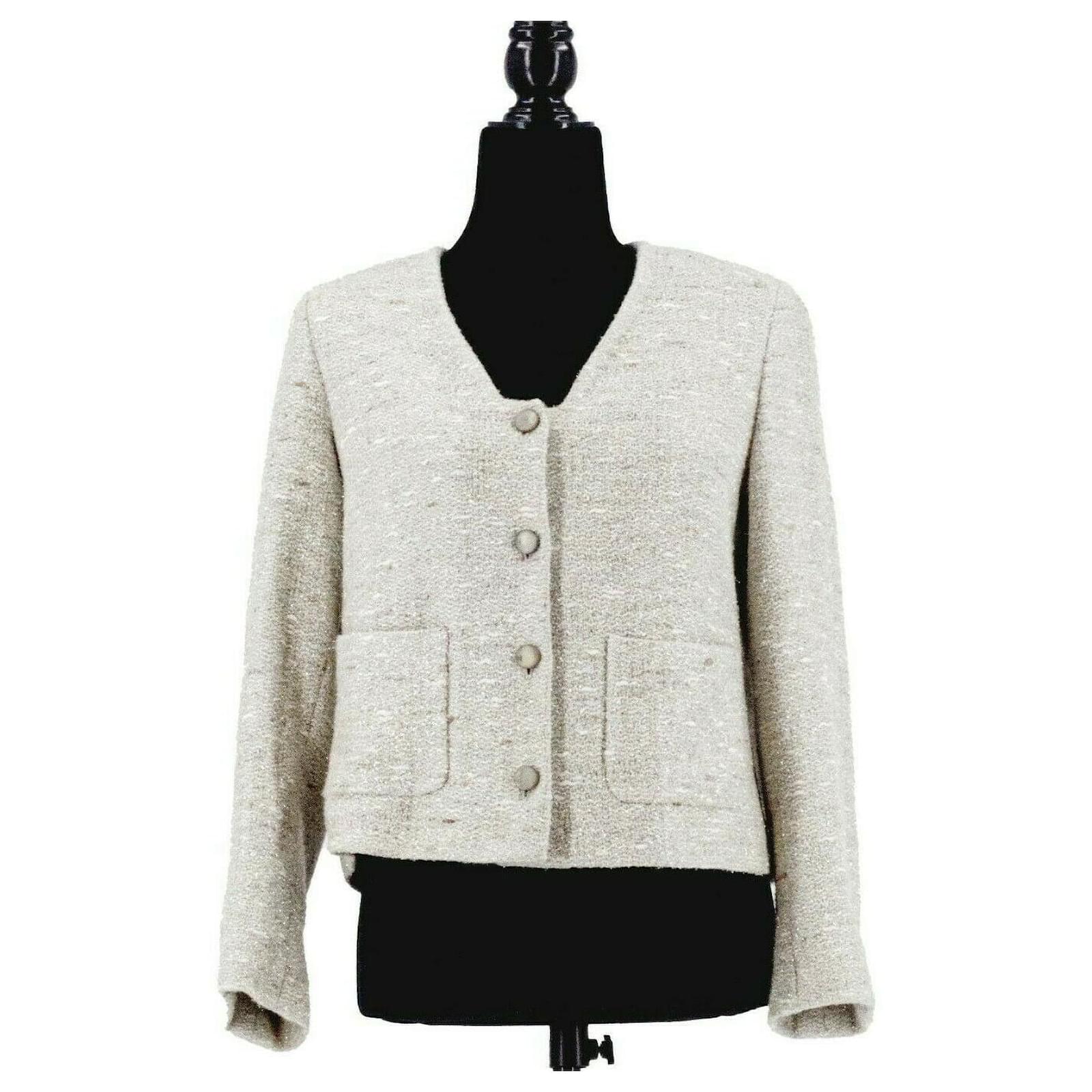 Chanel - Metallic Tweed Jacket - Grey, silver, white ref.630286 - Joli ...
