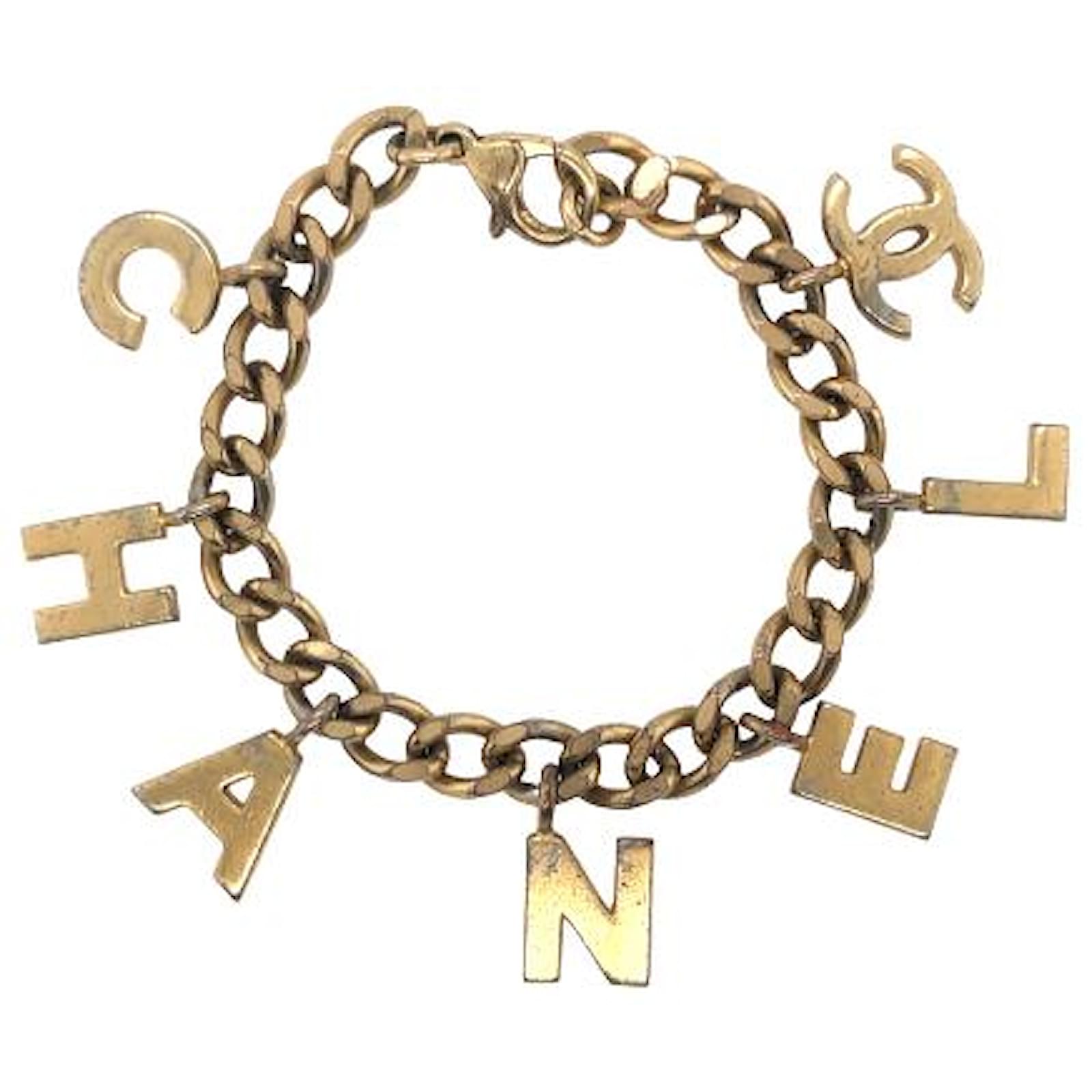 Chanel - 02A Logo Charm Bracelet Gold Plated Chain Letters Golden ref ...