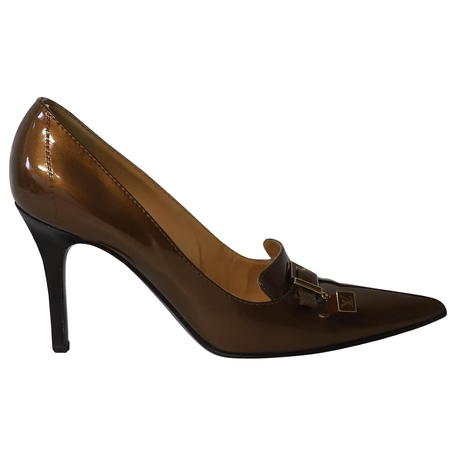 Louis Vuitton Cube Charm Pointy Toe Pumps in Bronze Patent Leather ...