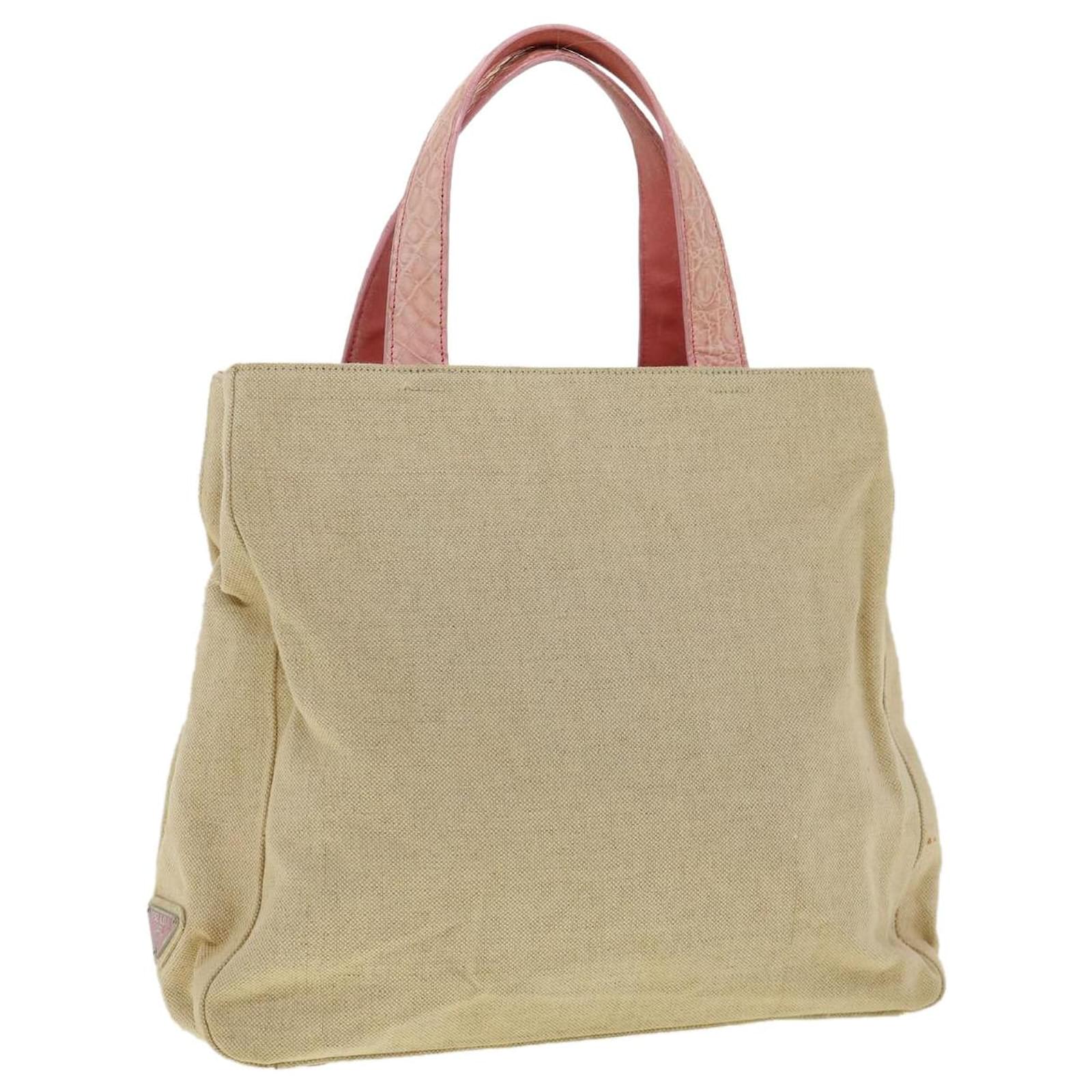 PRADA Sac à Main Toile Cuir Beige Auth ar7365 ref.633803 - Joli Closet