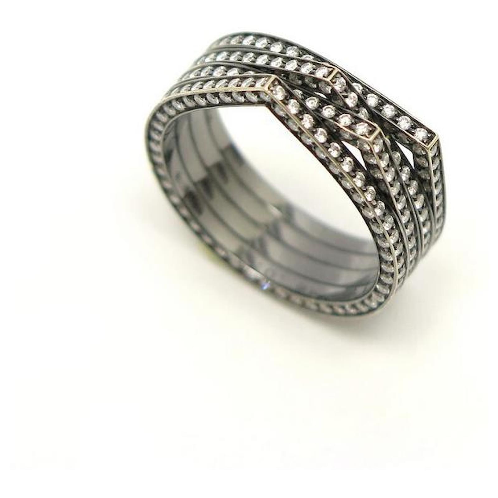 BAGUE REPOSSI ANTIFER 4 RANGS OR 18K NOIR ET DIAMANTS 1.55CTS T52 RING ...