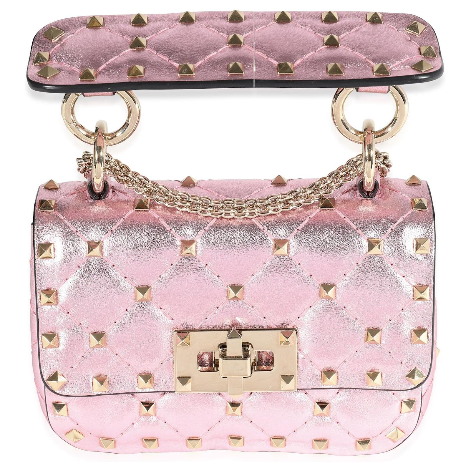 Valentino Rockstud Spike Micro Tasche aus Nappaleder in Metallic Pink ...