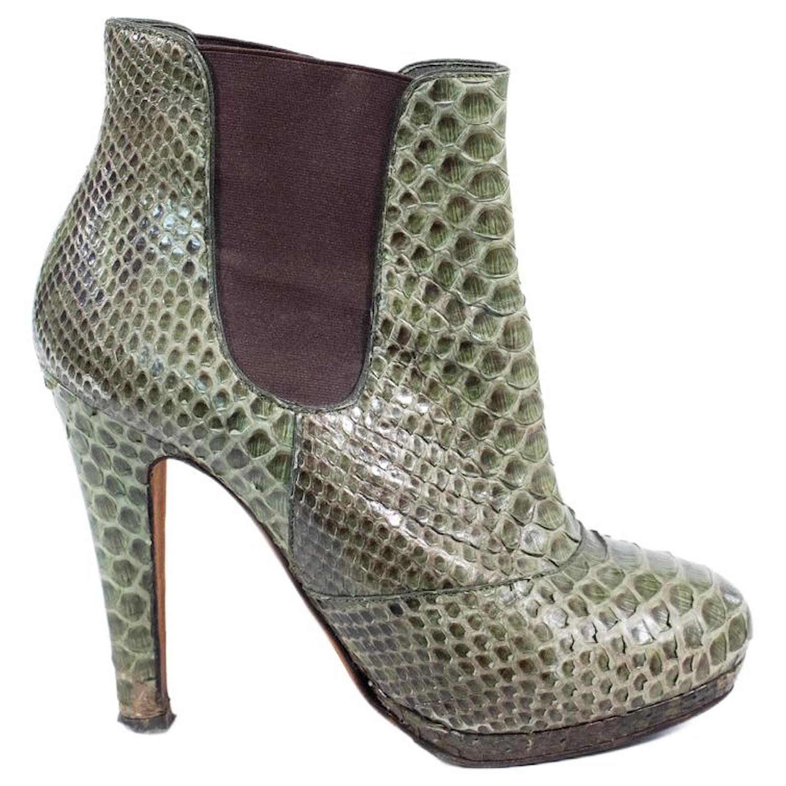 Boots Michel Perry 39.5 Cuir Vert ref.639019 - Joli Closet