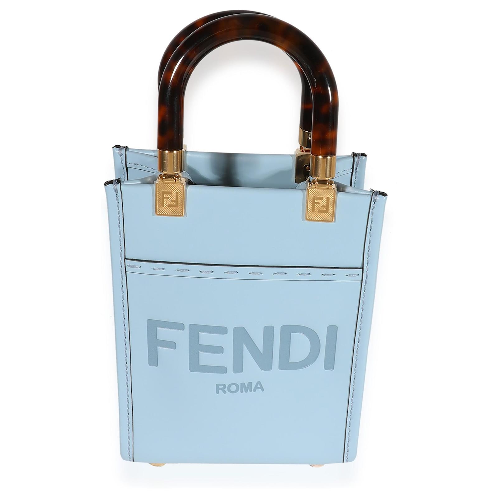 Fendi Light Blue Leather Mini Sunshine Shopper ref.639477 - Joli Closet