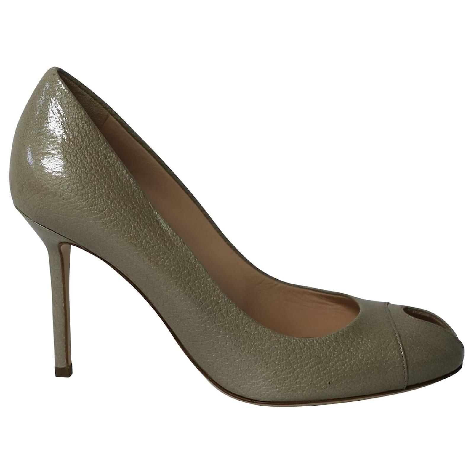 Sergio Rossi Peep-Toe High Heel Pumps in Sage Green Leather ref.641378 ...
