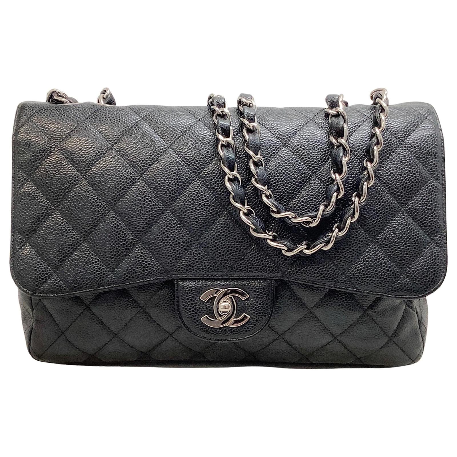 Chanel Handbag 2006-2008 Classic Caviar Jumbo Flap Black Leather ...