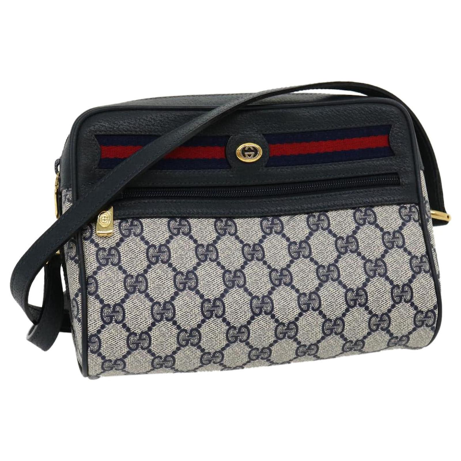 GUCCI GG Canvas Sherry Line Sac à bandoulière Navy Red Auth am2783g ...