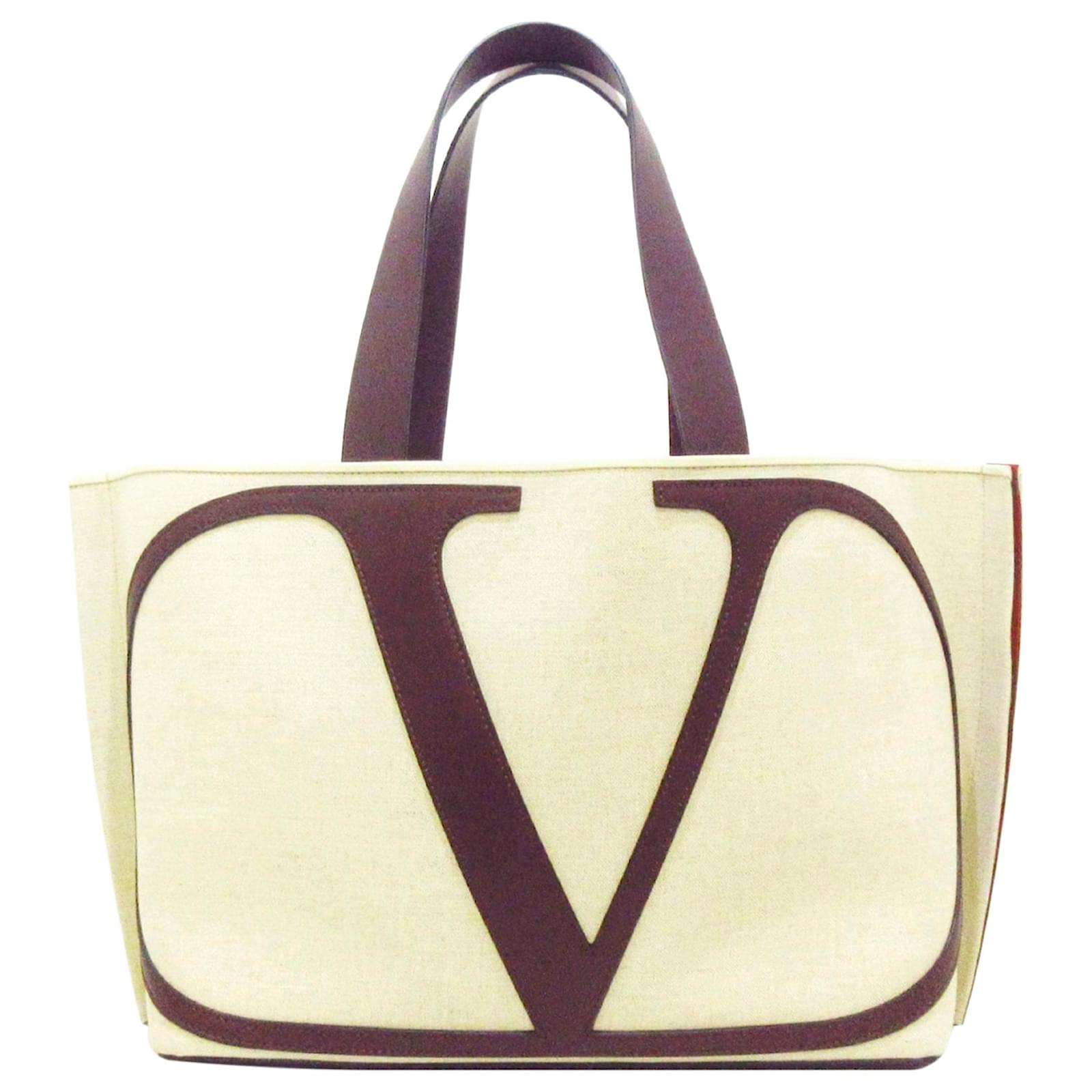 Valentino White V Logo Canvas Tote Bag Red Dark red Cloth Cloth ref ...