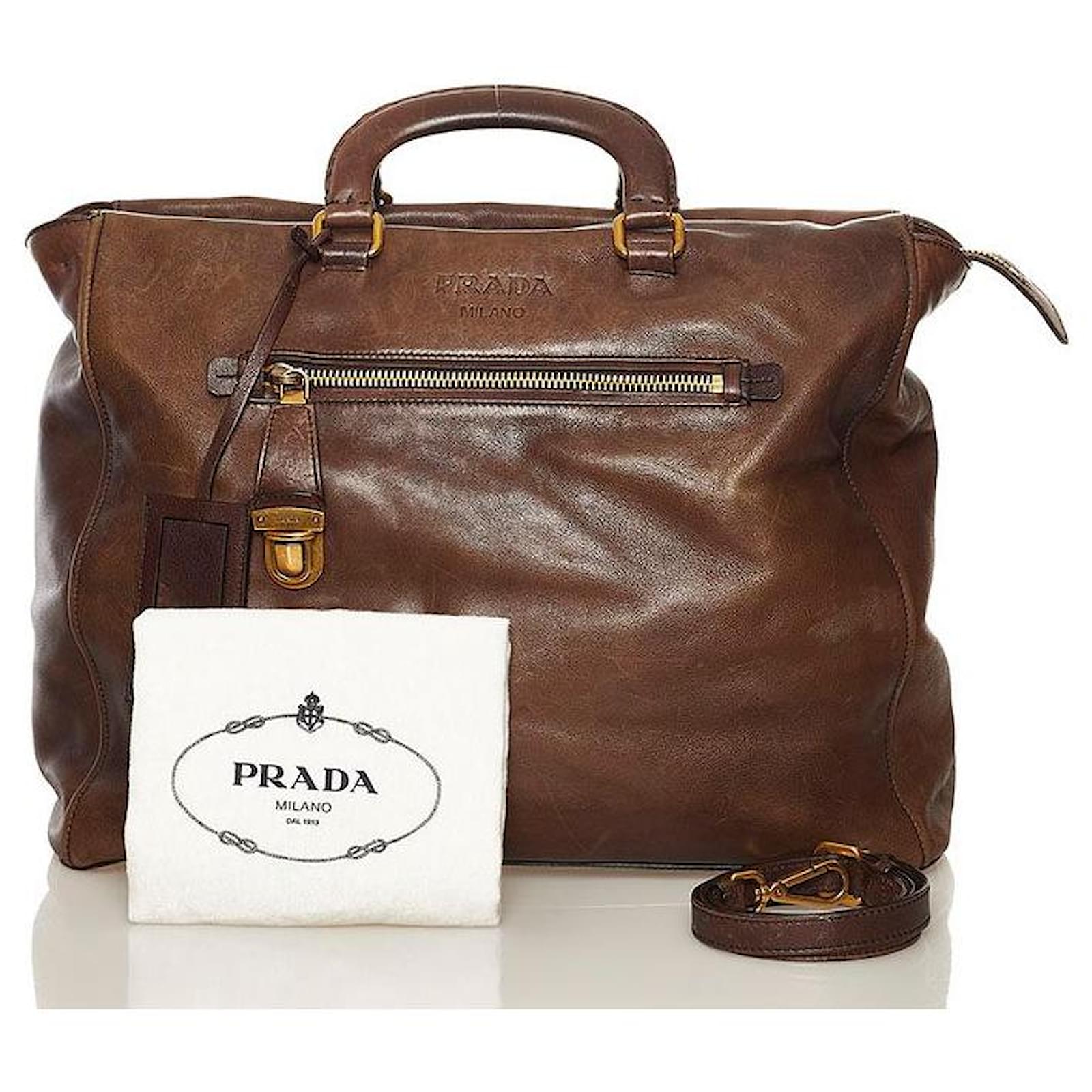prada Leather Two Way Bag brown Pony-style calfskin ref.650288 - Joli ...