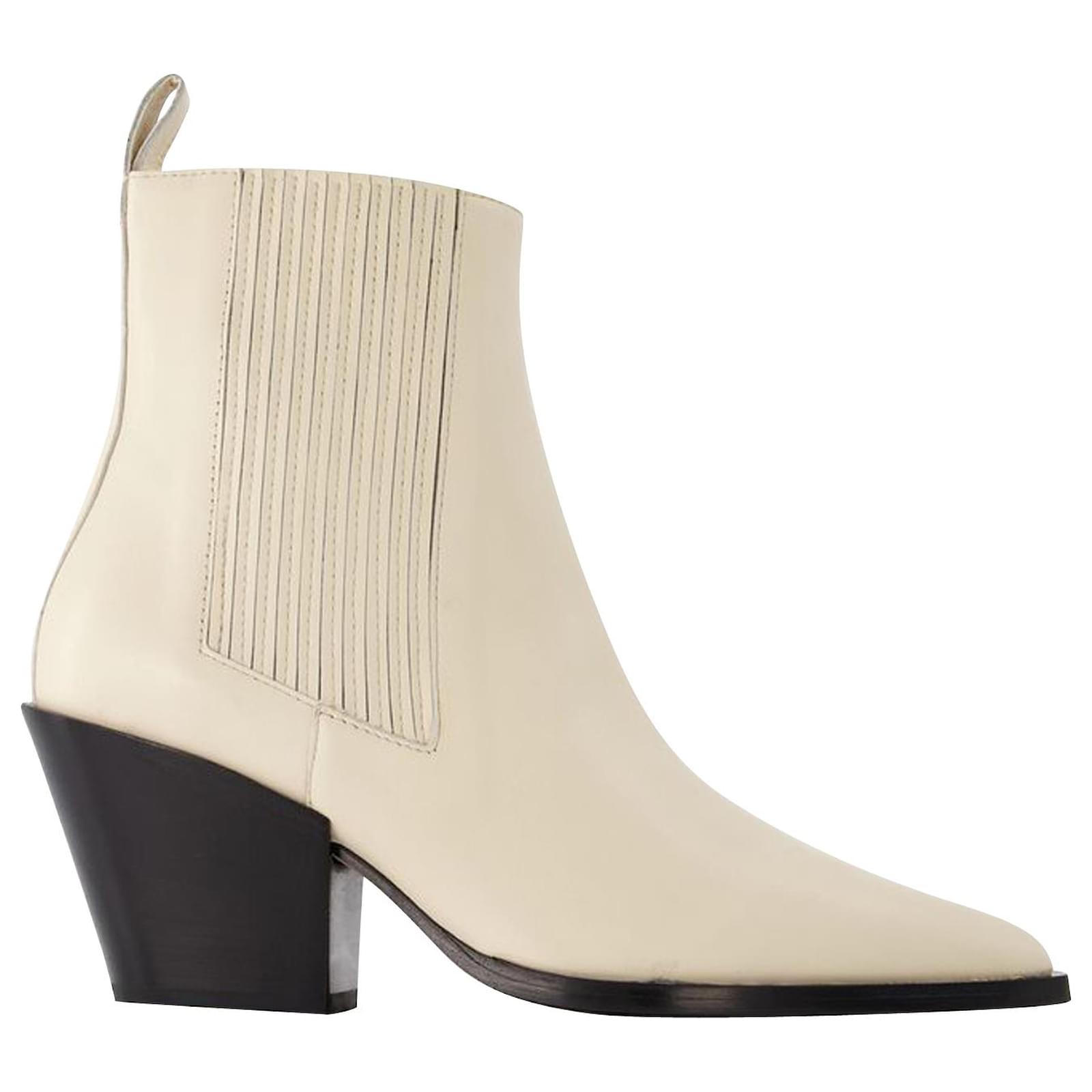 Aeyde Kate 75Mm Block Heel in leatherSquare Toe Ankle Boot Beige ref ...