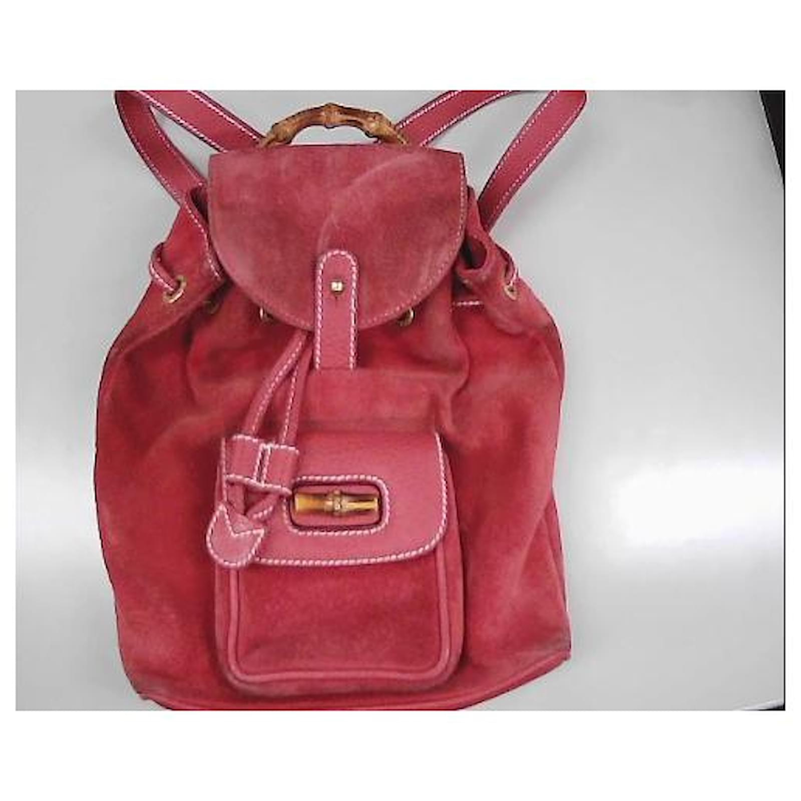 Sac à dos en daim de bambou rouge Gucci Suede Cuir Veau façon poulain ...