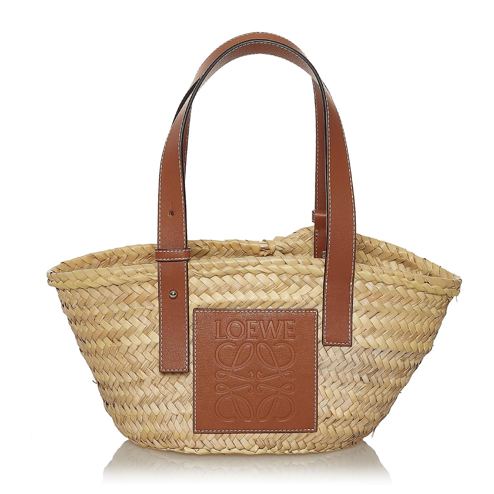 Loewe Brown Raffia Basket Handbag Beige Leather Pony-style calfskin ref ...