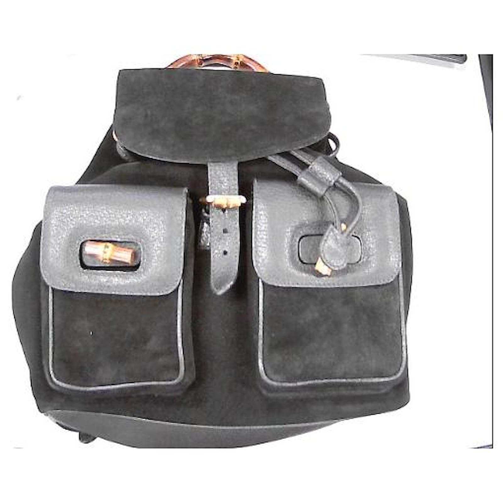 Gucci Black Bamboo Suede Drawstring Backpack Leather ref.652210 - Joli ...