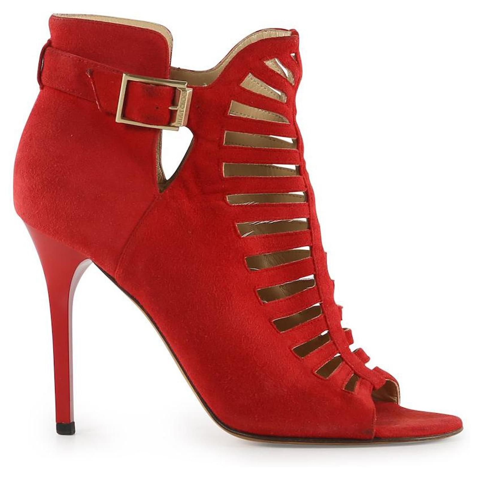 Jimmy Choo Red Suede Laser Cut Ankle Booties ref.656218 - Joli Closet
