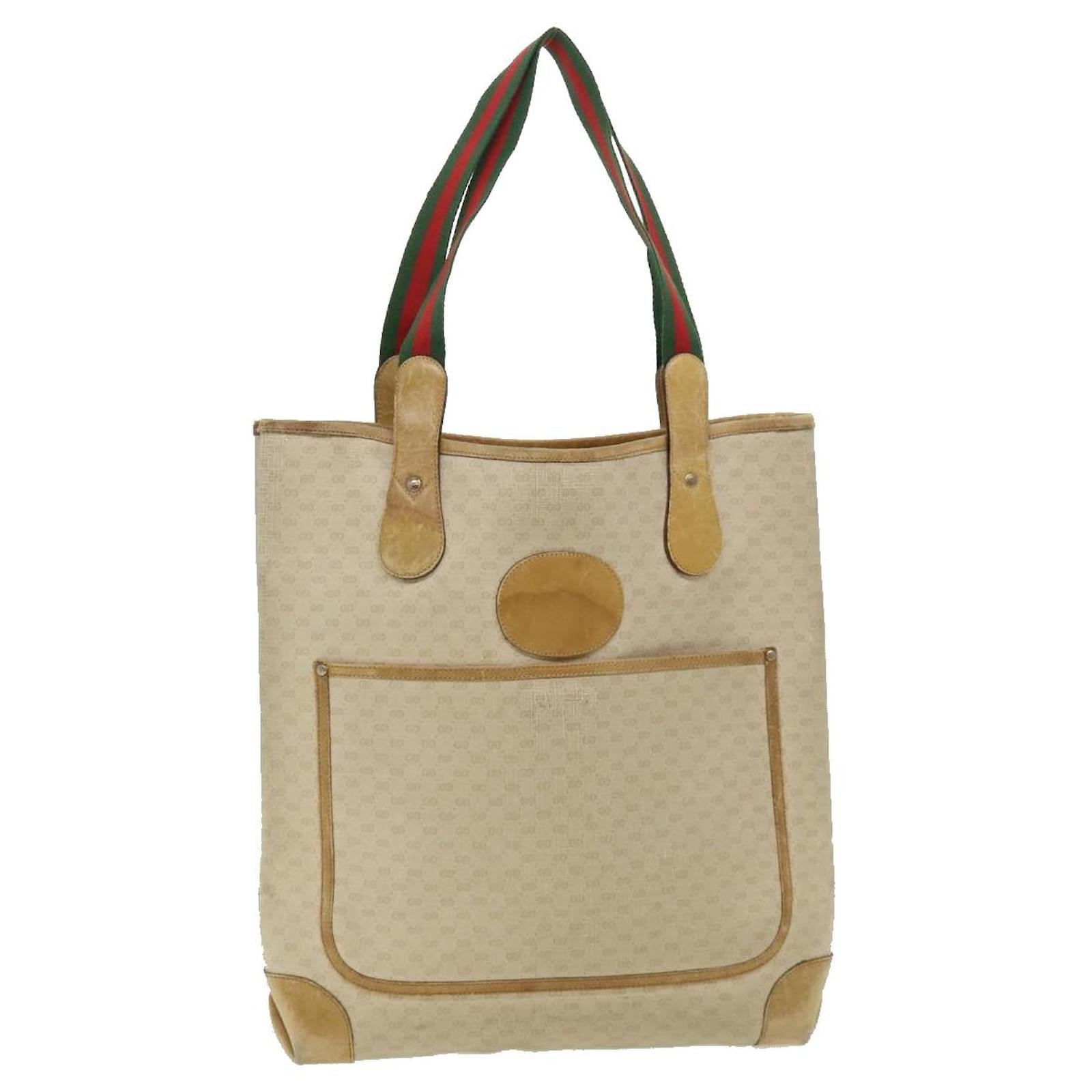 GUCCI Micro GG Canvas Web Sherry Line Tote Bag Beige Red Green Auth ...