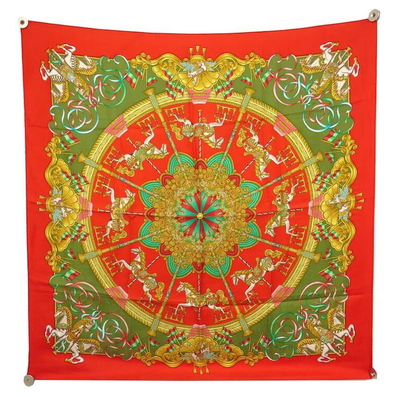 Hermès HERMES LUNA PARK SCARF IN BROCHEE SILK JACQUARD RED SILK SCARF ...