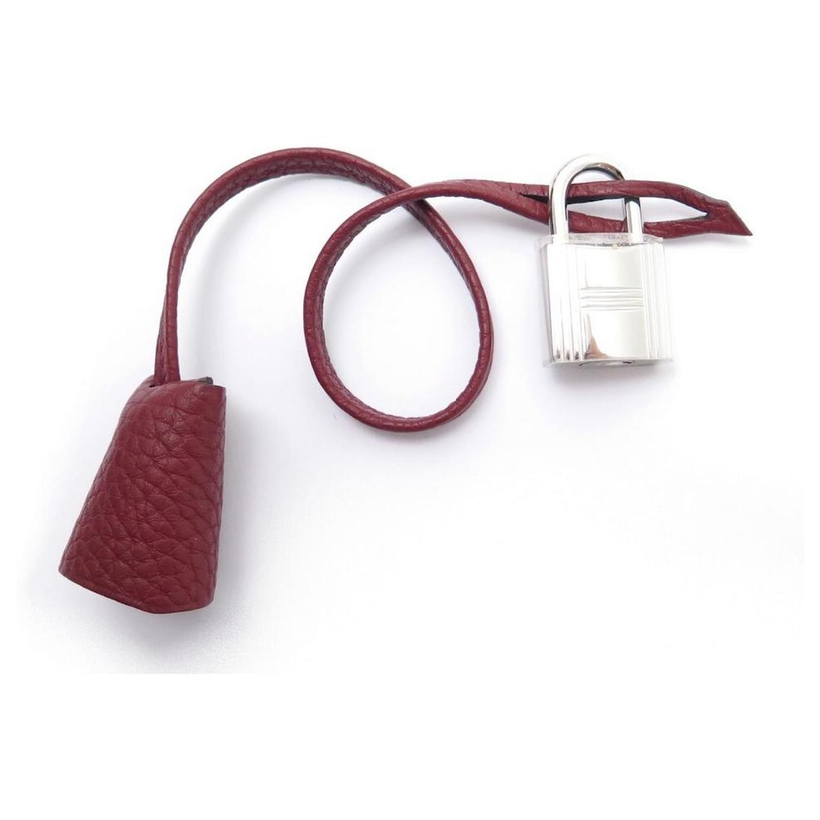 Hermès PULLER WITH HERMES BELL IN BORDEAUX RED TOGO LEATHER + PADLOCK ...