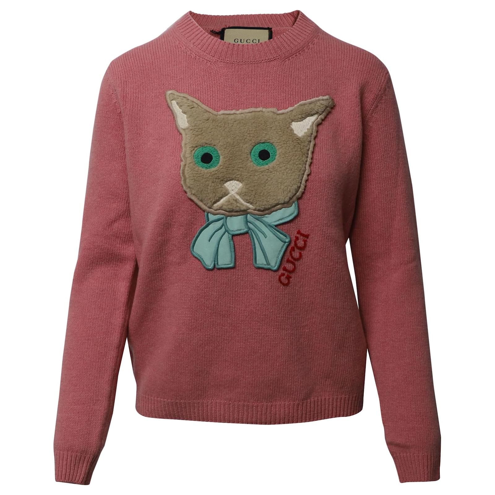 Gucci Pull avec Écusson Chat en Laine Rose ref.659165 - Joli Closet