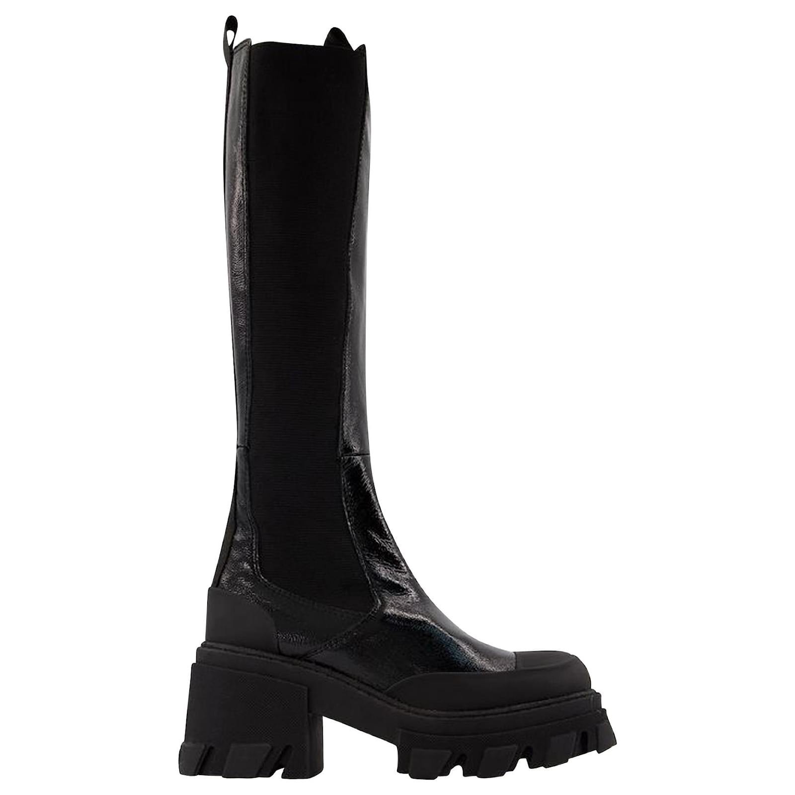 Ganni Cleated High Chelsea Boot in Black Leather ref.660842 - Joli Closet