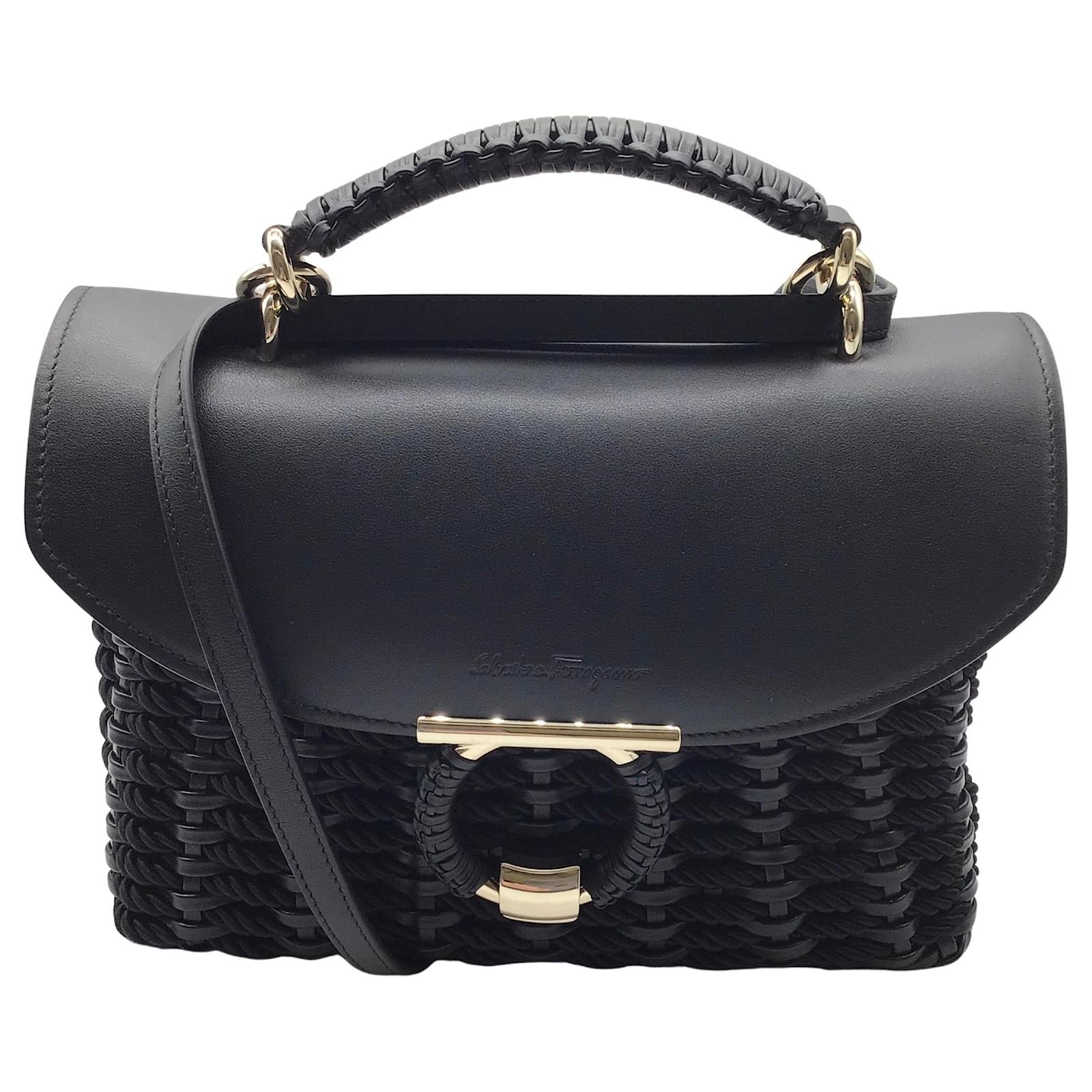 Salvatore Ferragamo Margo Woven Black Leather Shoulder Bag ref.661008 ...