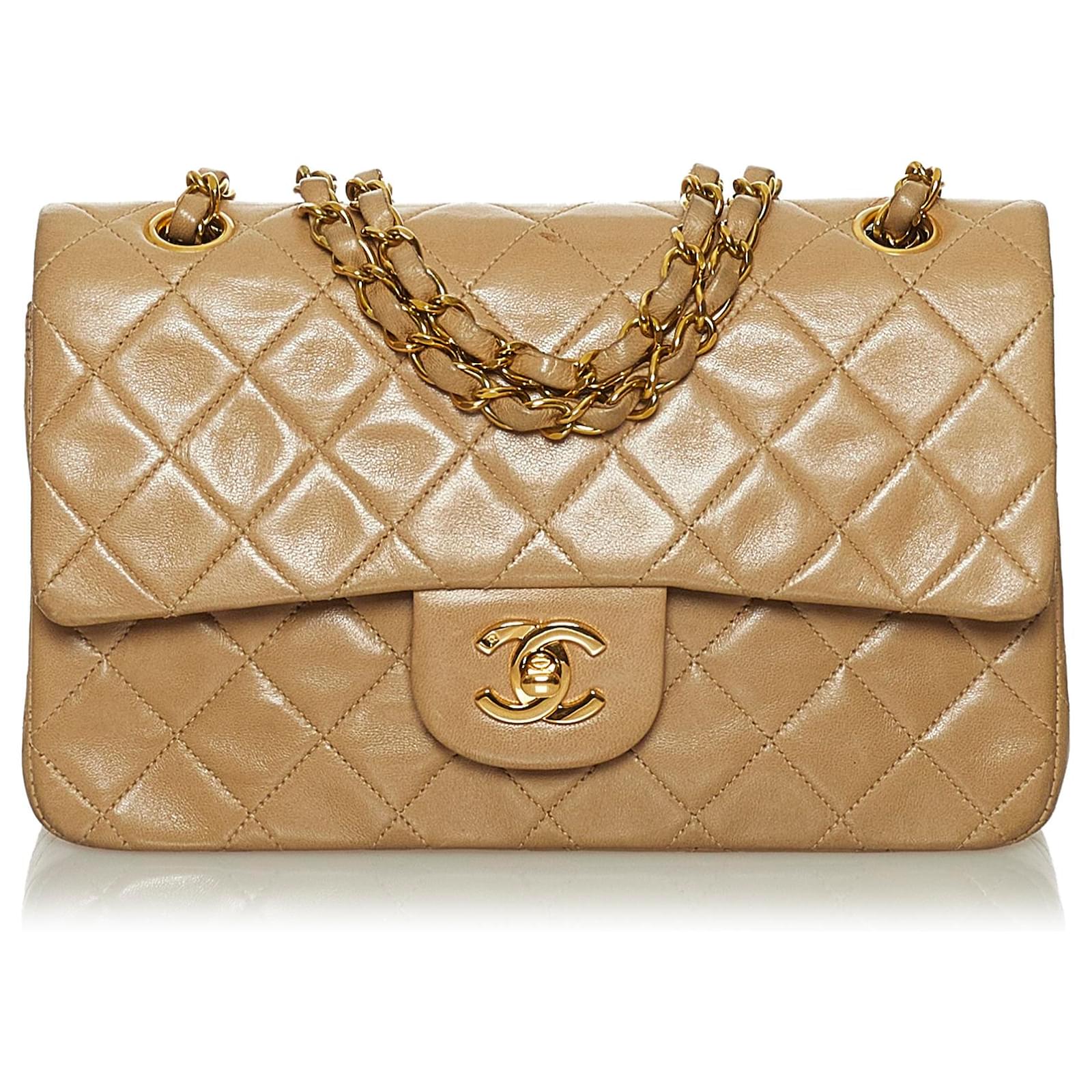 Chanel Brown Timeless Classic Flap lined Beige Leather ref.662603 ...