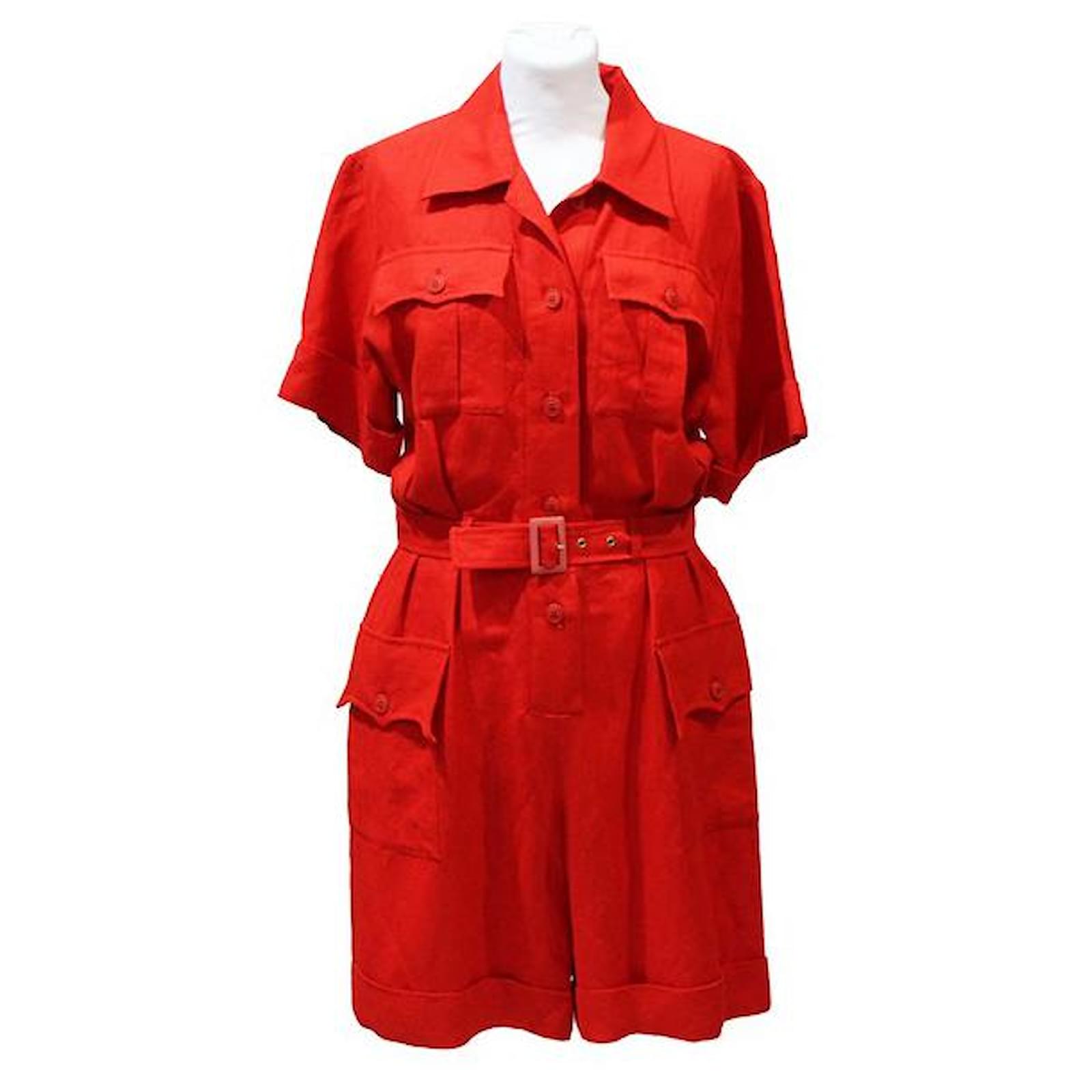 Yves Saint Laurent Dresses Red Linen ref.665358 - Joli Closet