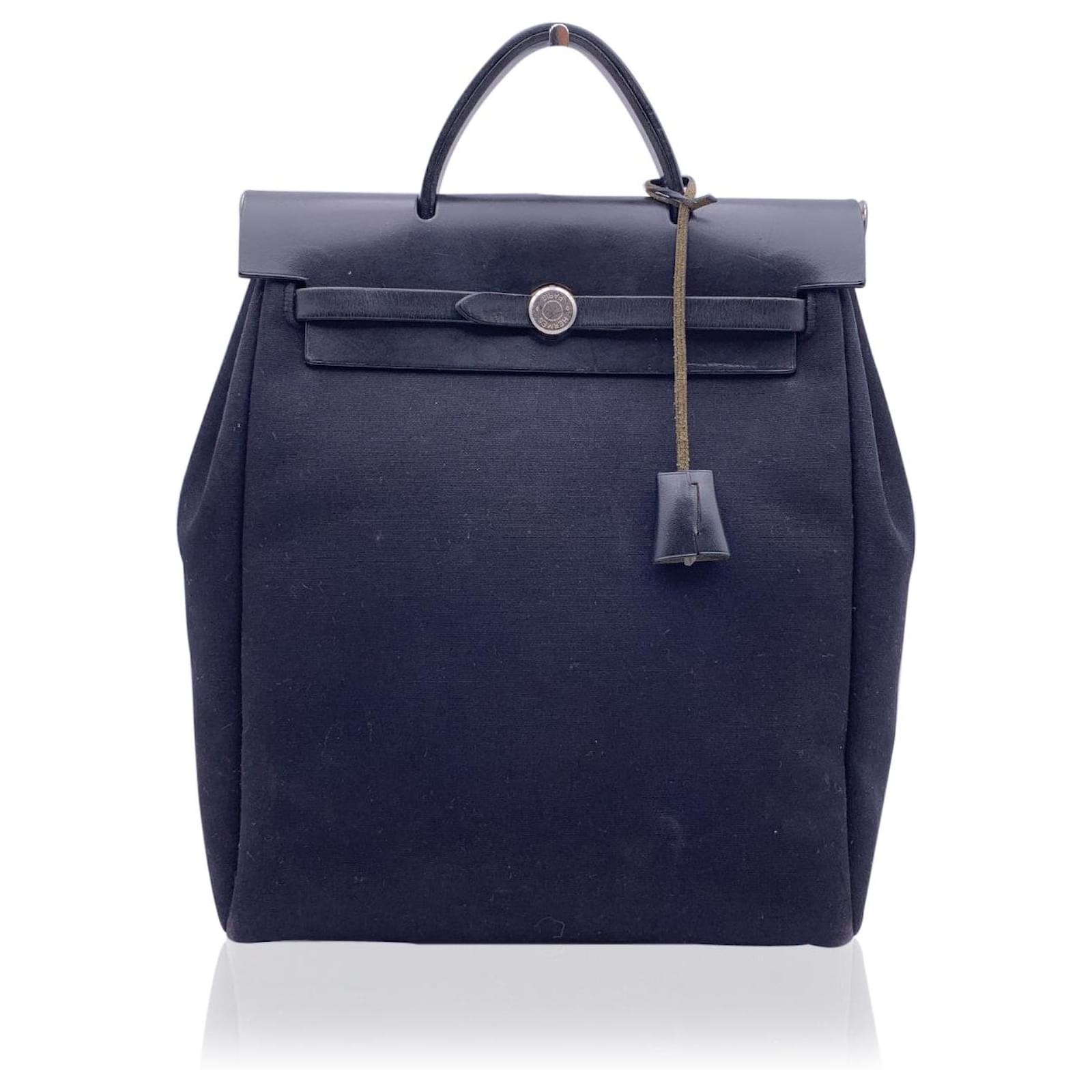 Hermès Hermes Black Canvas Herbag 2 IN 1 Backpack Shoulder Bag Cloth ...