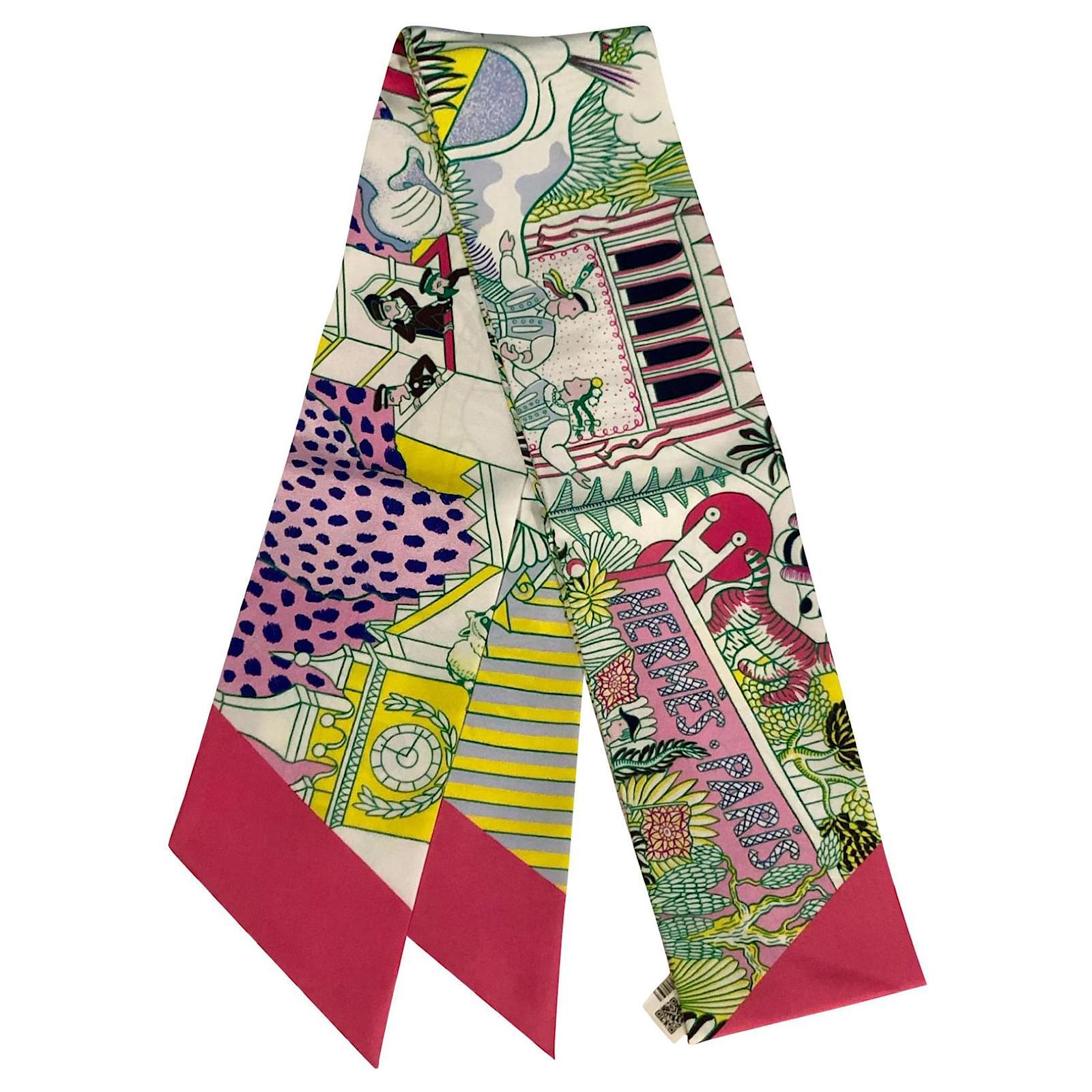 Hermès Maxi Twilly Animapolis Jan Bajtlik Neuf 100% soie Multicolore ...