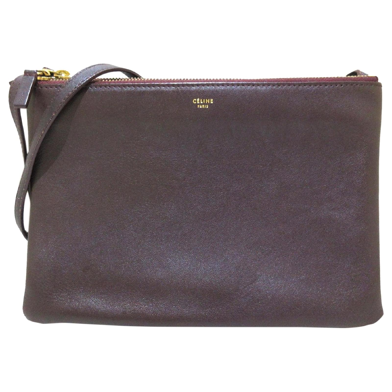 Céline Celine Red Trio Leather Crossbody Bag Pony-style calfskin ref ...