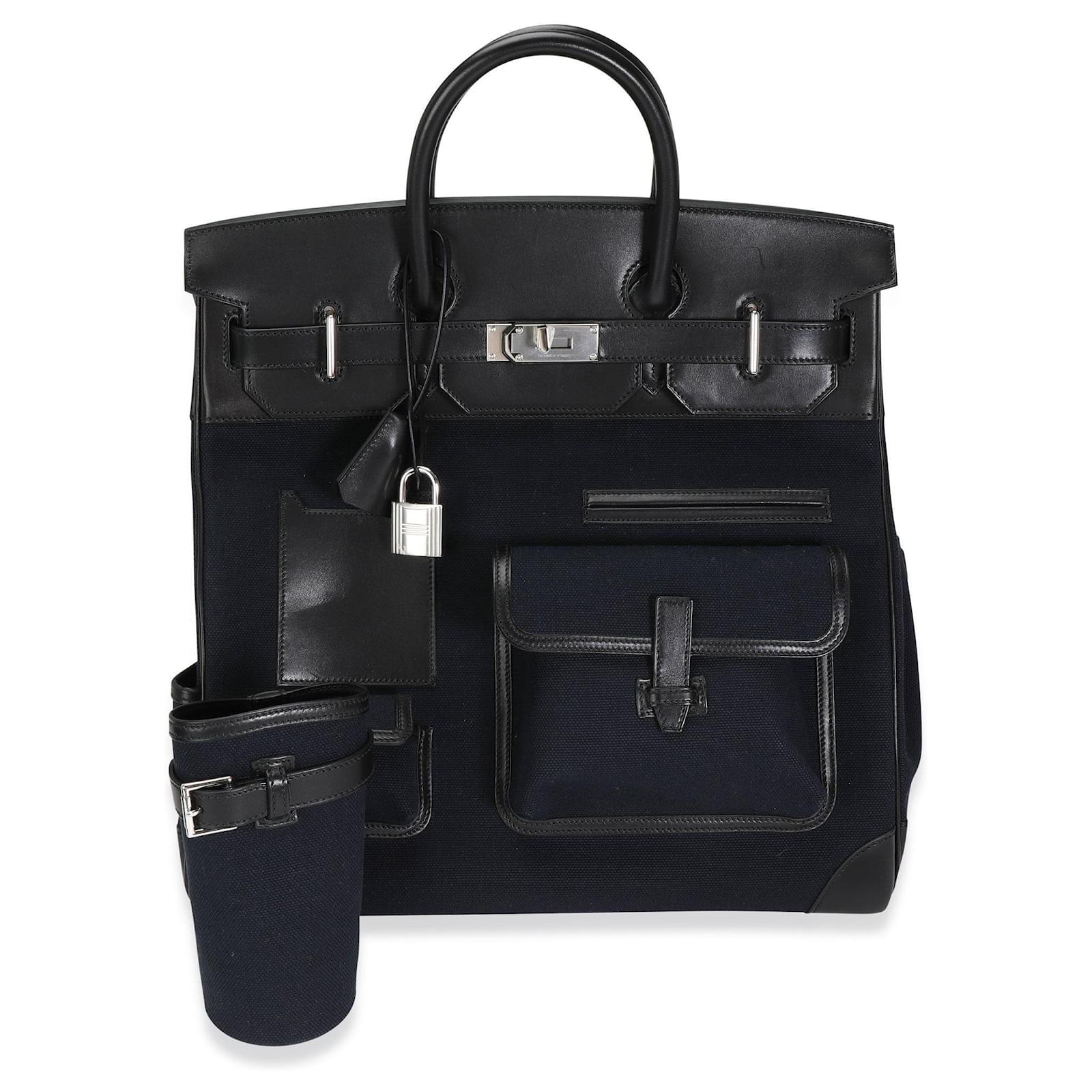 Hermès Hermes Bleu Marine Toile & Black Box Calf Cargo Hac 40 Phw ref ...