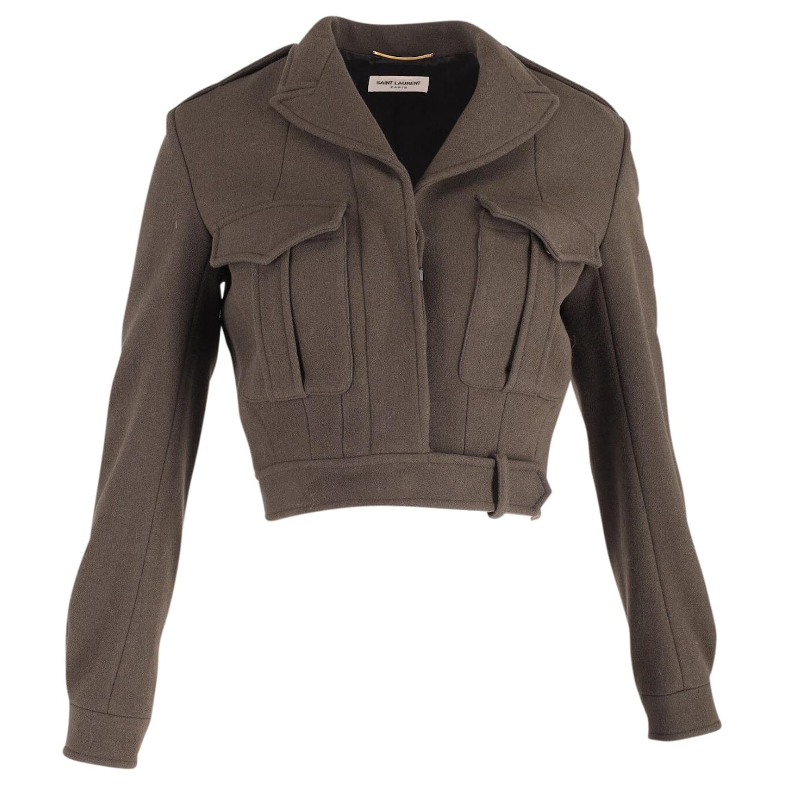 Saint Laurent Cropped Utility Jacket in Khaki Green Wool ref.667563 ...