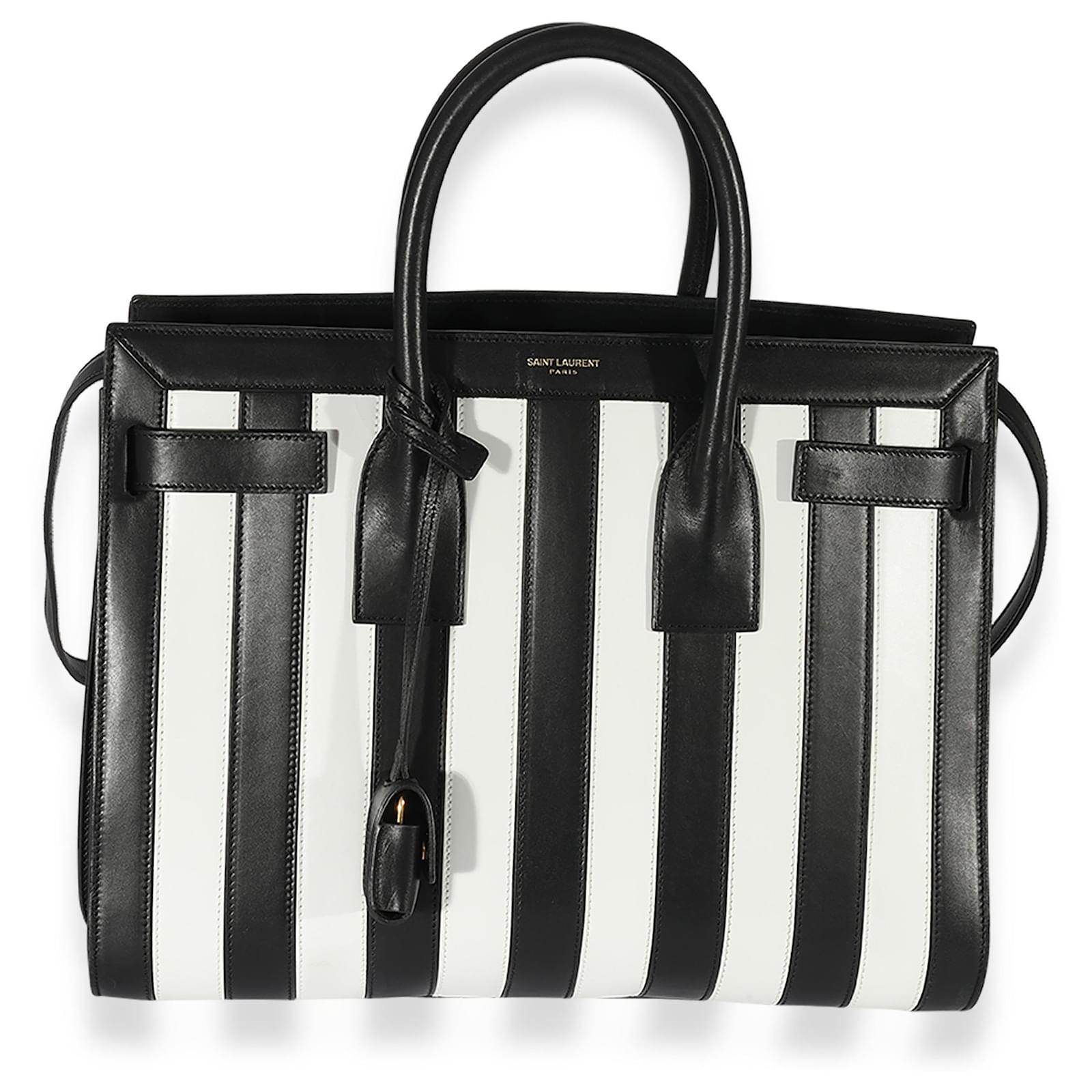 Saint Laurent Black White Stripe Petit Sac De Jour Cuir Veau façon ...