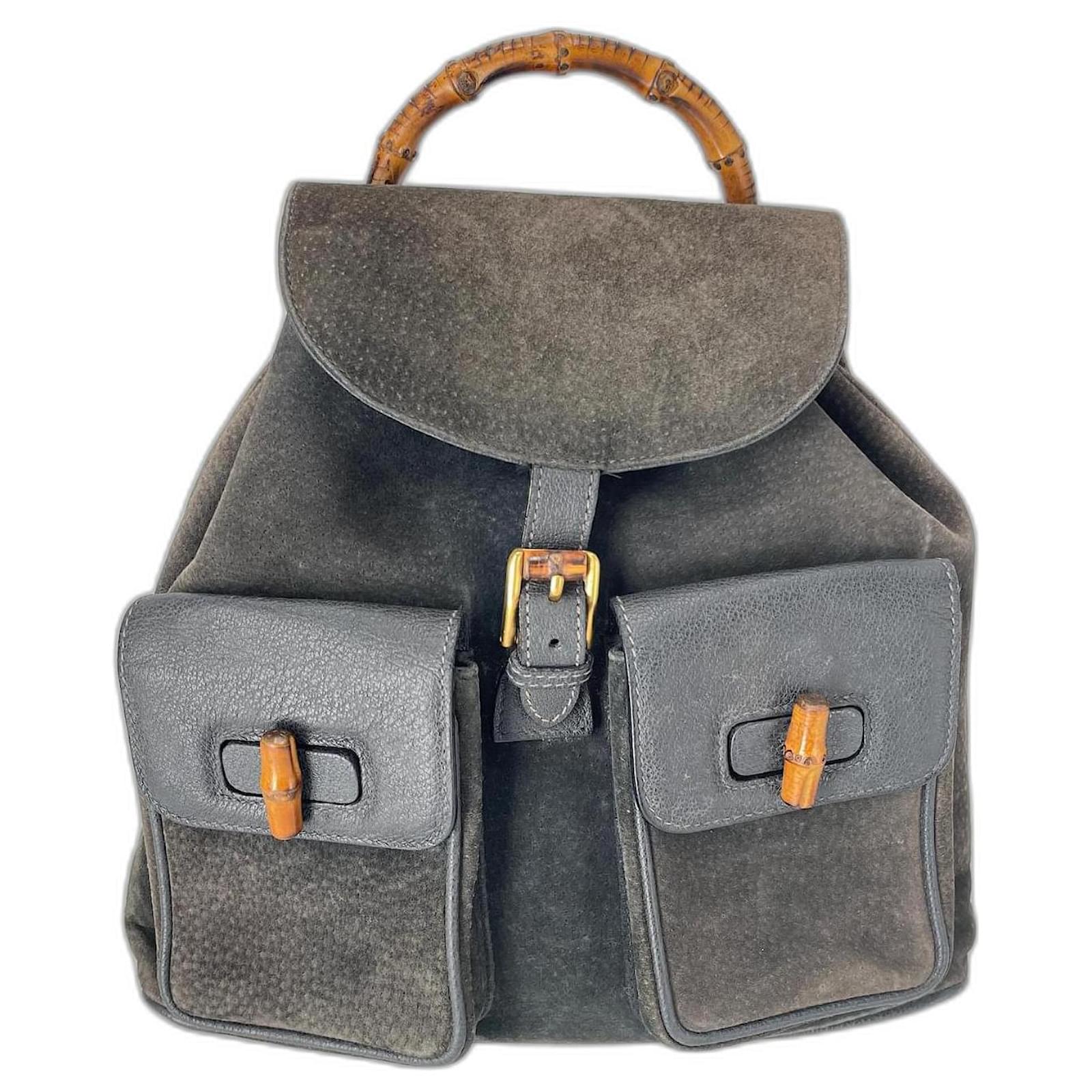 Gucci Grey Suede Bamboo Backpack ref.668491 - Joli Closet