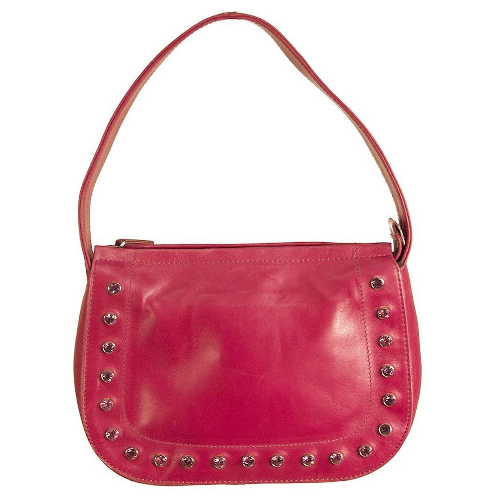 Gianni Versace Mini sac à main en cuir clouté rose fuchsia avec ...
