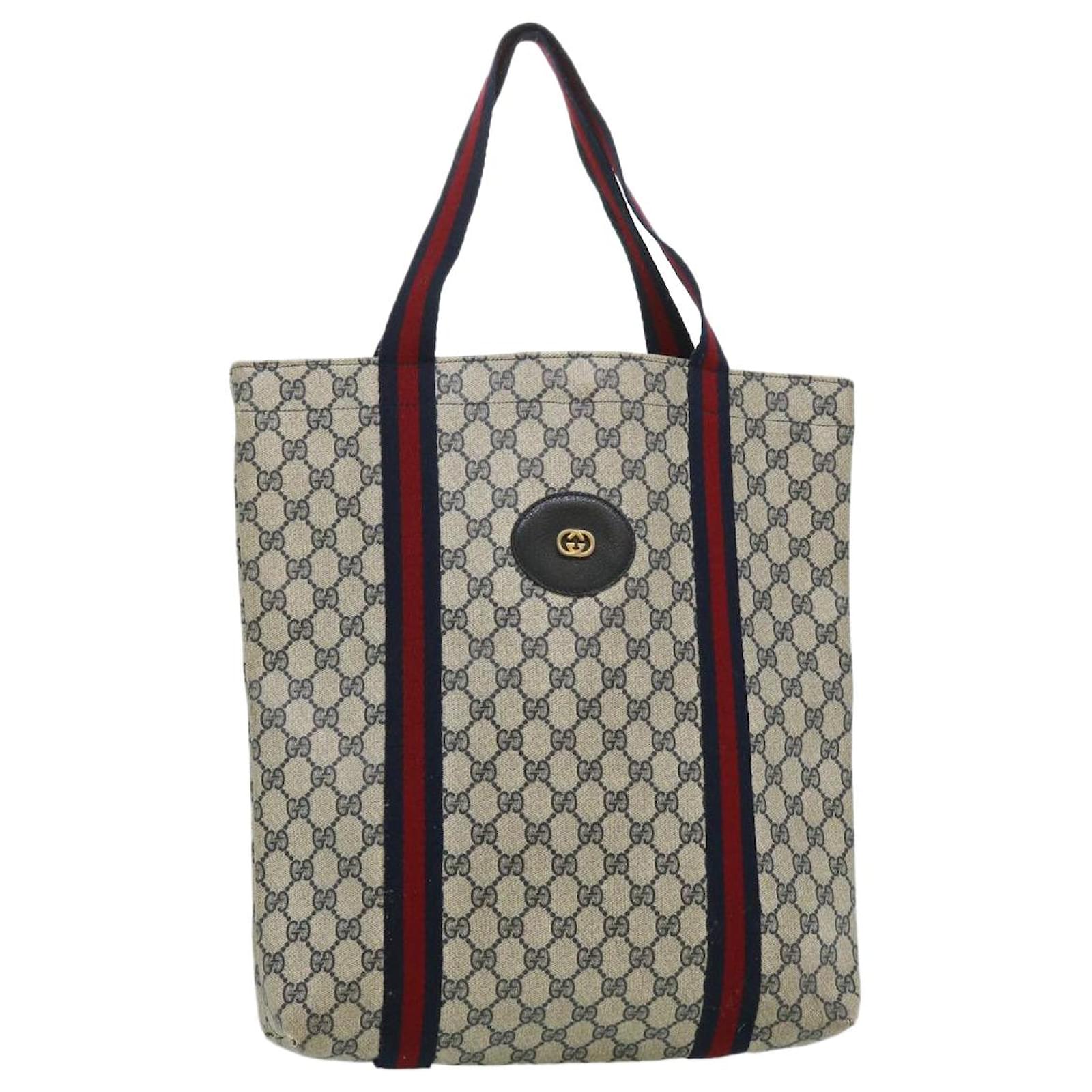 GUCCI GG Canvas Sherry Line Tote Bag Navy Red Auth bs2268 Navy blue ref ...
