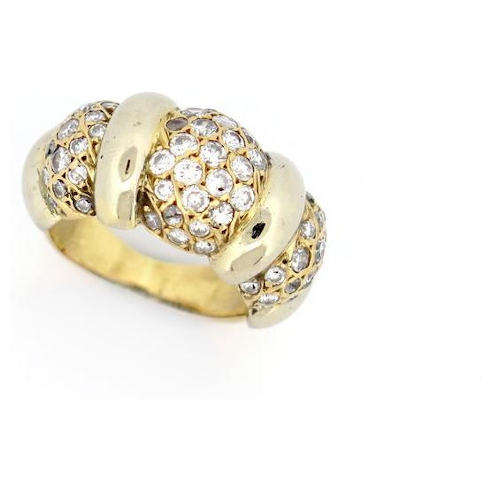 Autre Marque BAGUE JONC T47 OR JAUNE 18K ET DIAMANTS 8.5GR YELLOW GOLD ...