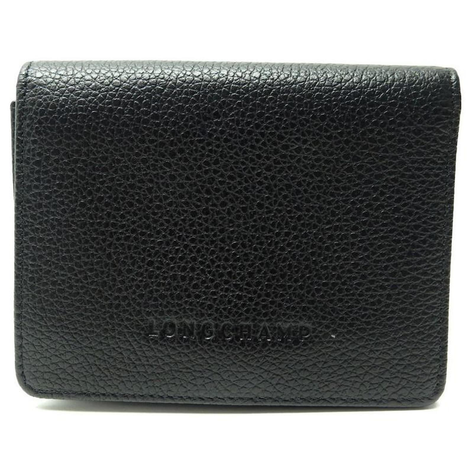 NEW LONGCHAMP LE FOULONNE COMPACT WALLET IN BLACK LEATHER PURSE ref ...