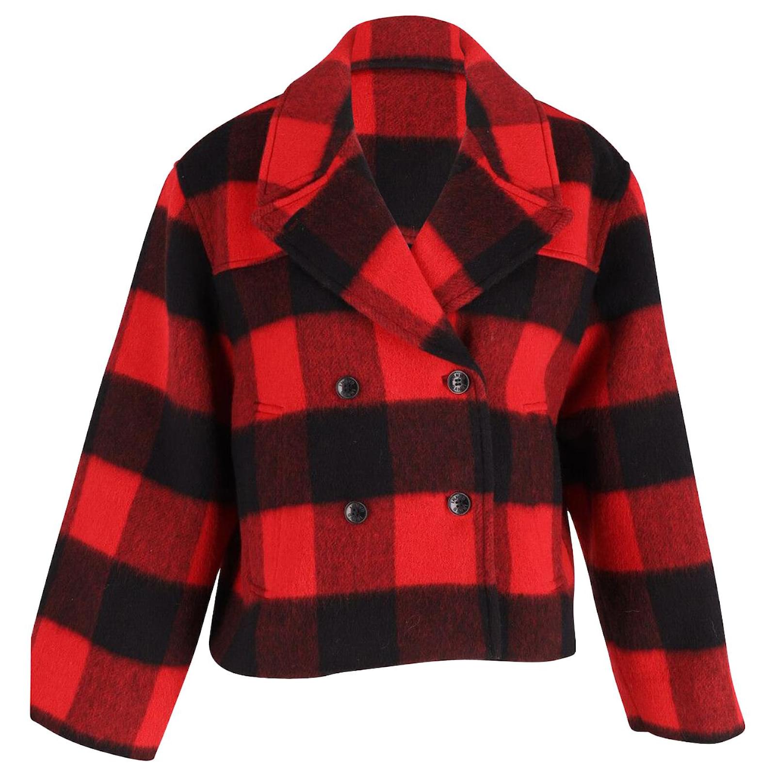 Ganni Double-Breasted Gingham Jacket in Red Wool ref.671589 - Joli Closet