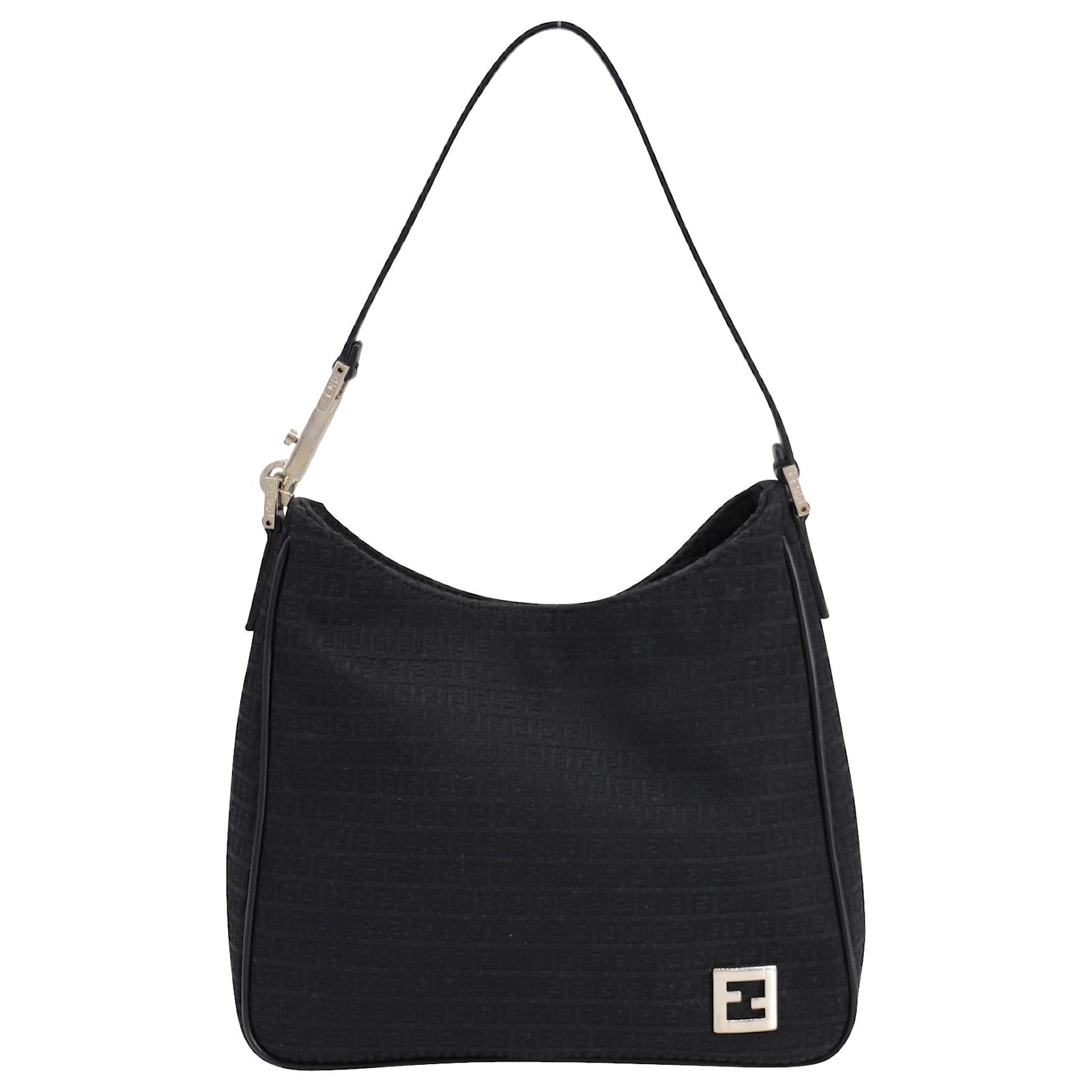 Sac Porté Épaule Fendi Logo Embossed Zucchino en Nylon Jacquard Noir ...