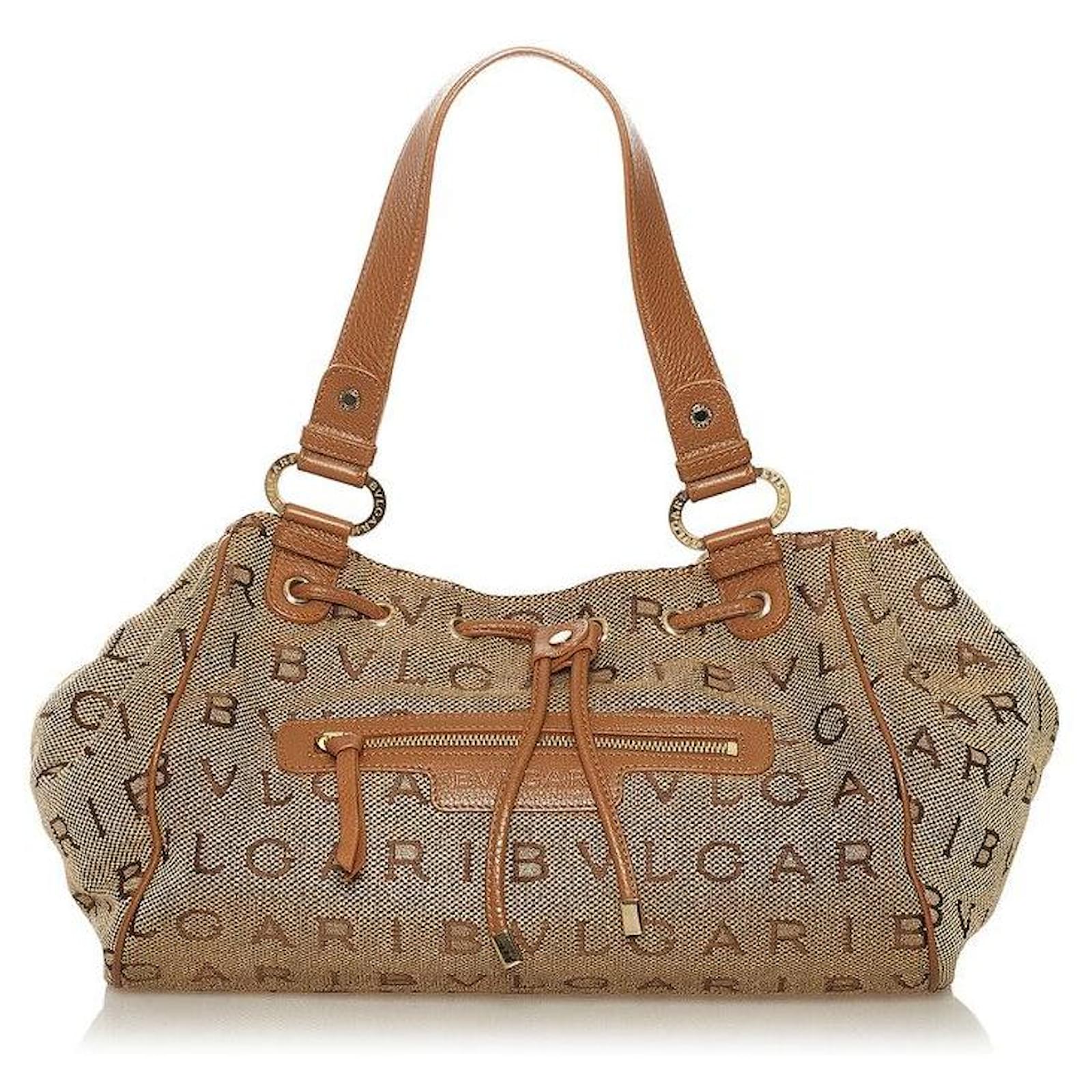 Bulgari bvlgari Logo Canvas Drawstring Tote Bag brown Cloth ref.671841 ...