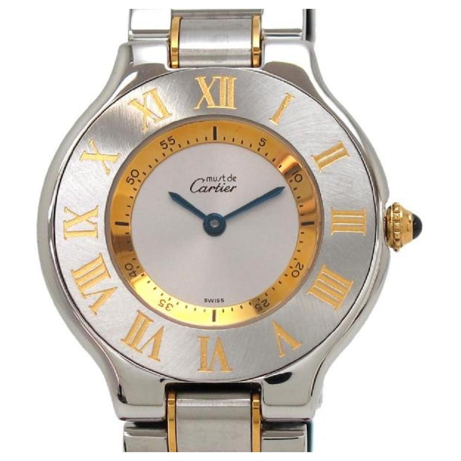 * Mástil Cartier 21LM 31mm reloj de hombre Plata Dorado Acero Chapado ...