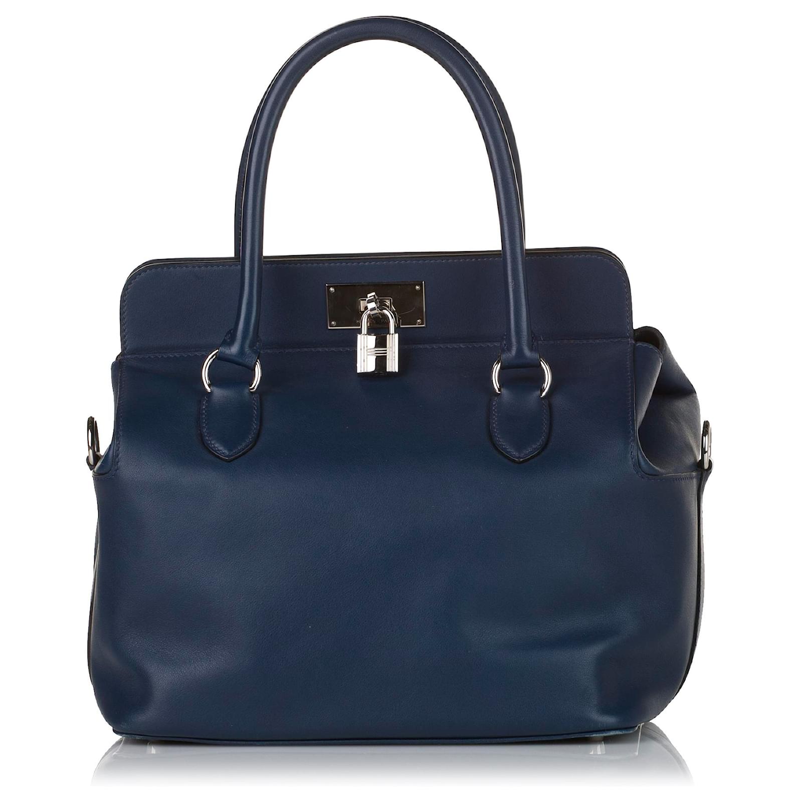 Hermès Hermes Blue Toolbox Dark blue Leather Pony-style calfskin ref ...