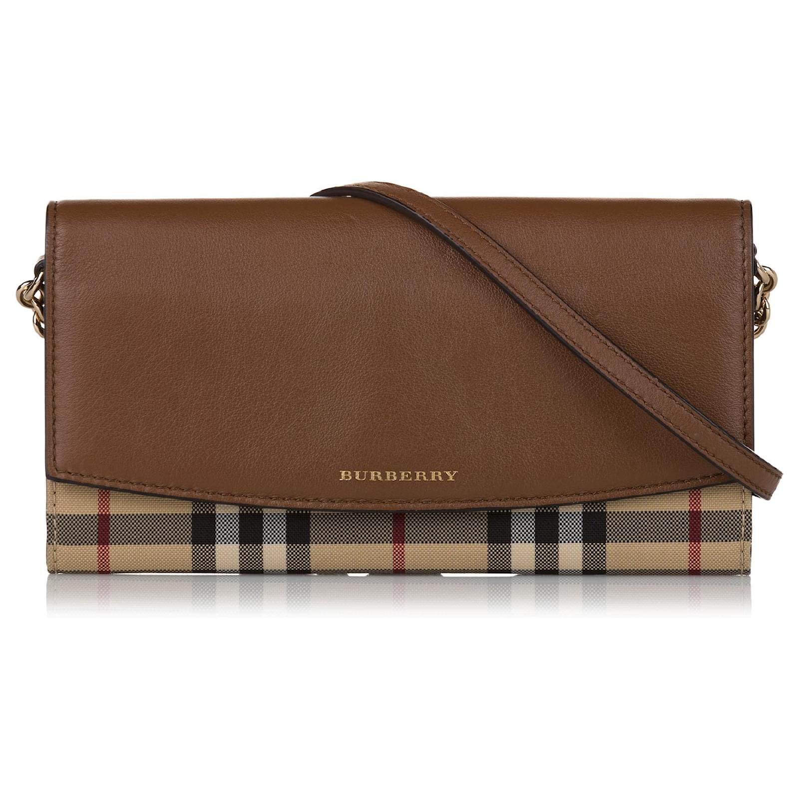 Burberry Brown Henley Wallet on Chain Leather with House Check Beige ...