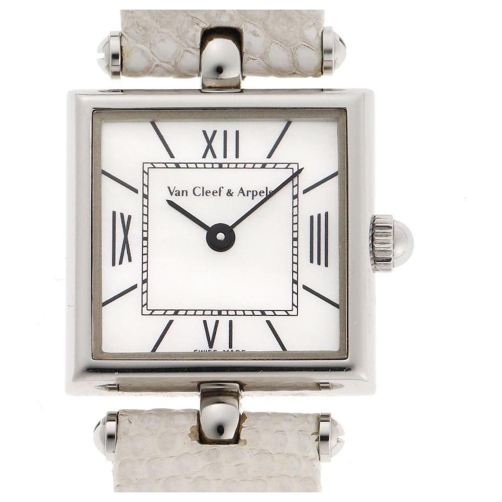 *Van Cleef & Arpels Square Watch Quartz White Shell Dial SS Cuir Acier ...