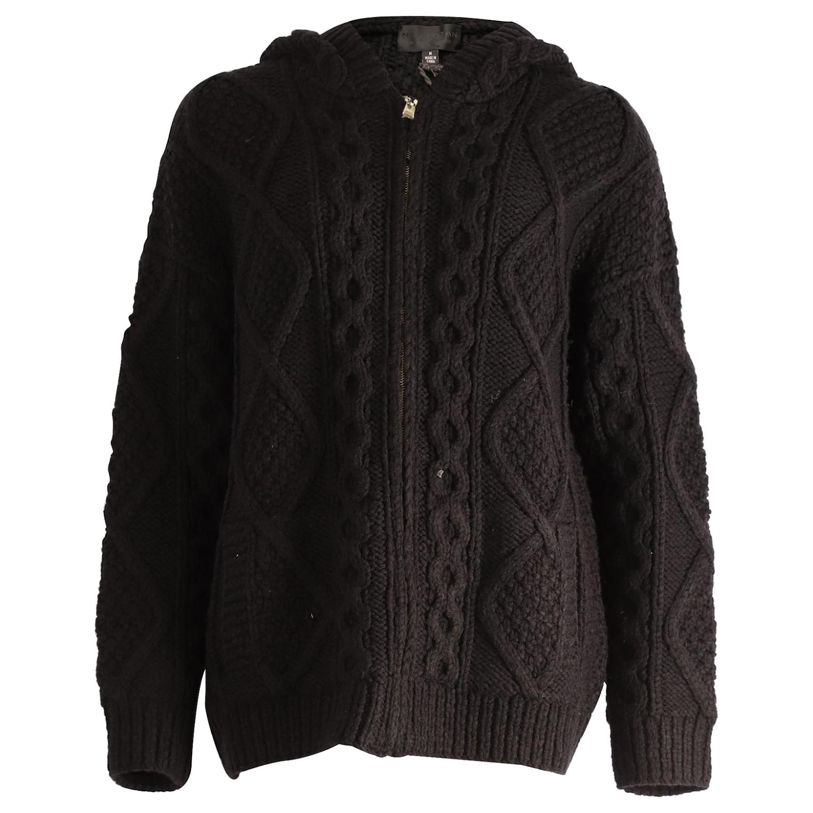 Nili Lotan Veste à Capuche en Tricot Torsadé en Laine Noire ref.675669 ...