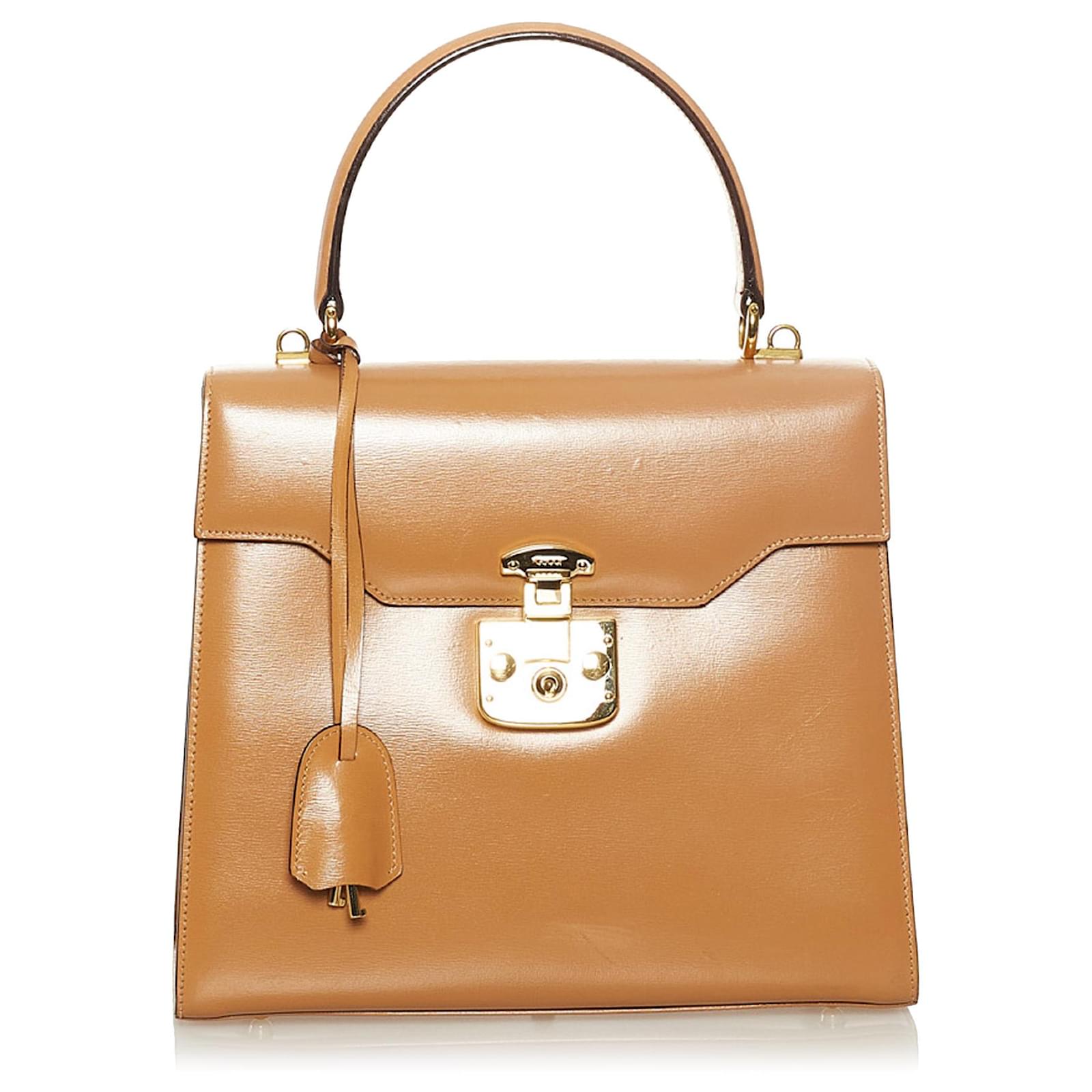 Gucci Brown Lady Lock Satchel Beige Leather Pony-style calfskin ref ...
