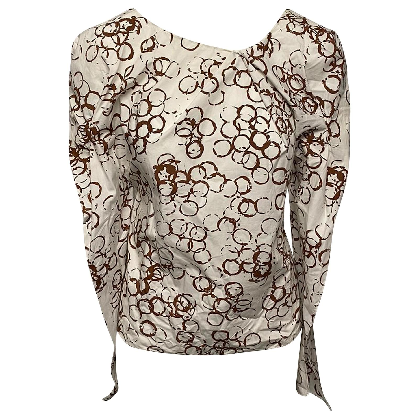 Marni Patterned Blouse in White Cotton Brown ref.677928 - Joli Closet