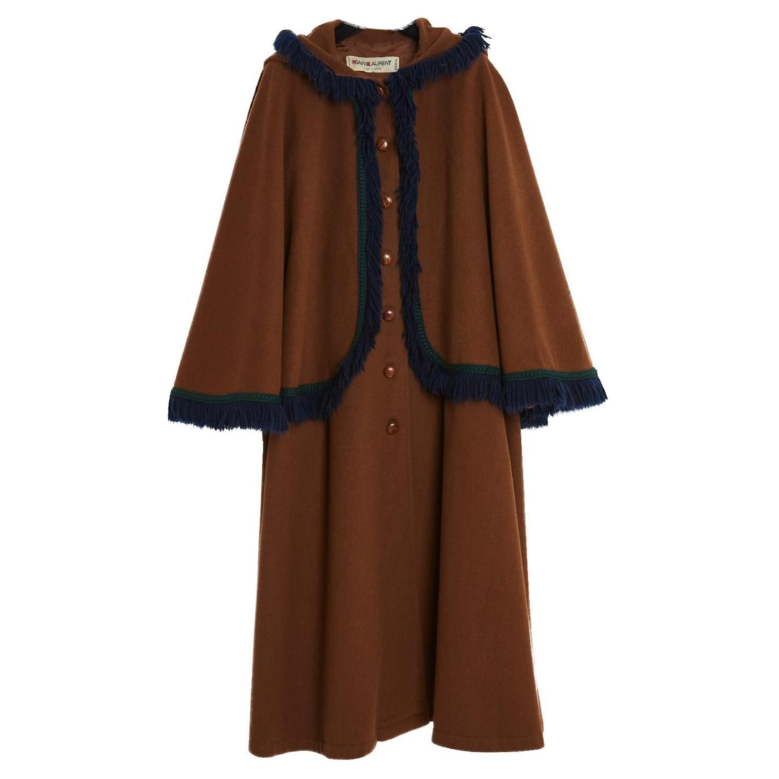 Yves Saint Laurent 1977 coat cape burnous en40 Brown Navy blue Wool ref ...