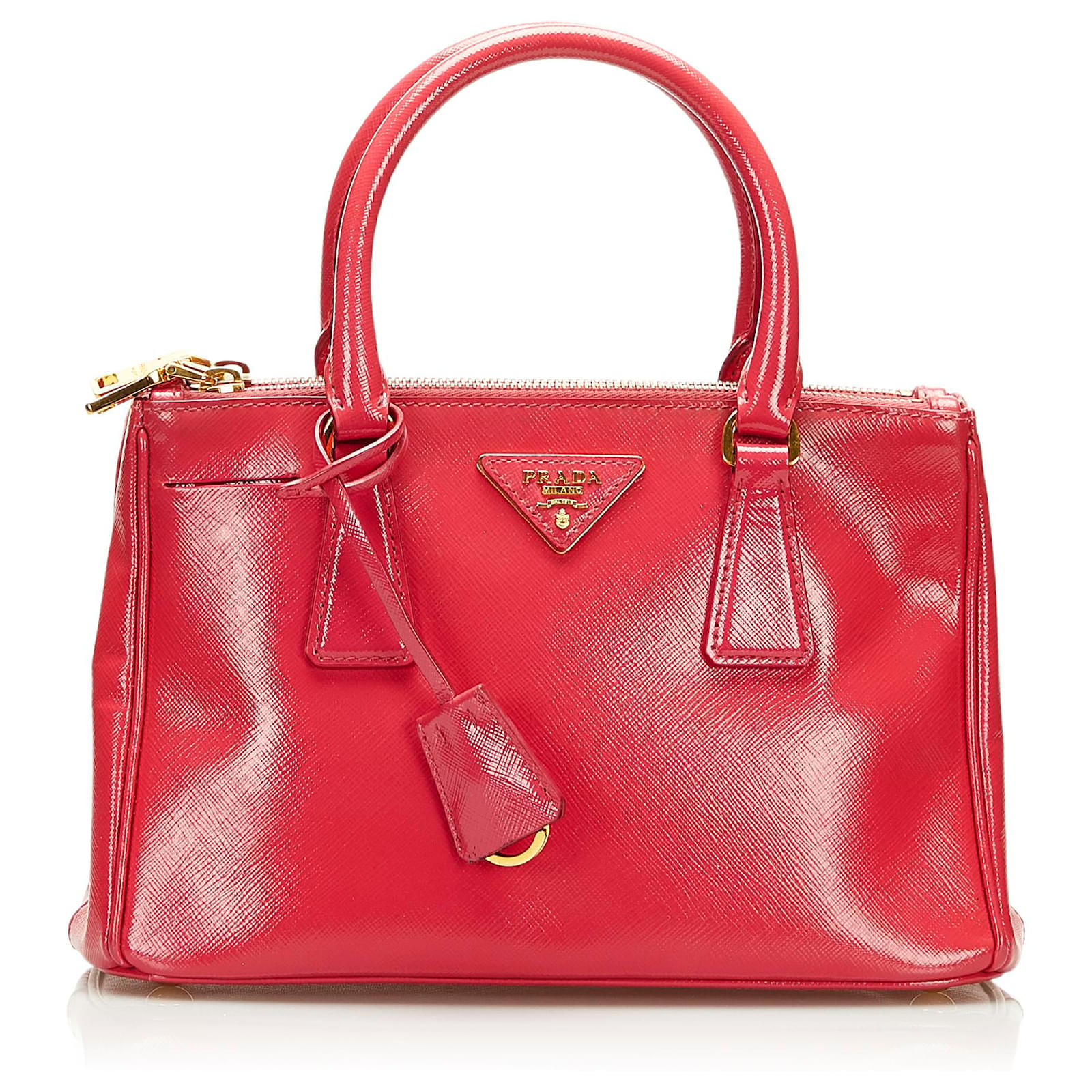 Prada Rose Saffiano Vernice doublé Zip Cuir Cuir vernis ref.680966 ...